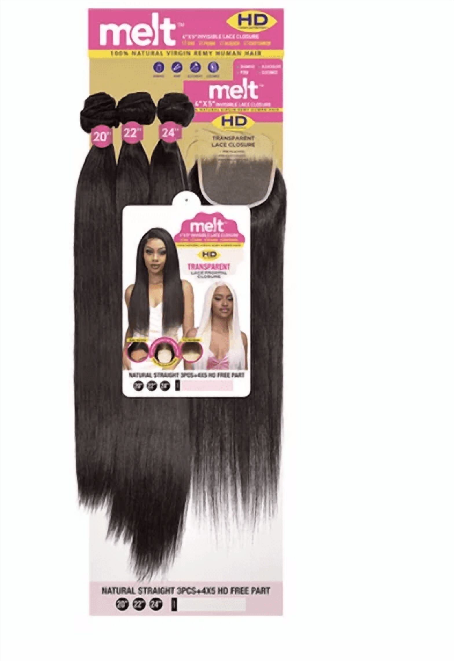 Virgin Remy Human Hair Melt Natural Body 3pcs with 4X5 HD Free Part ...