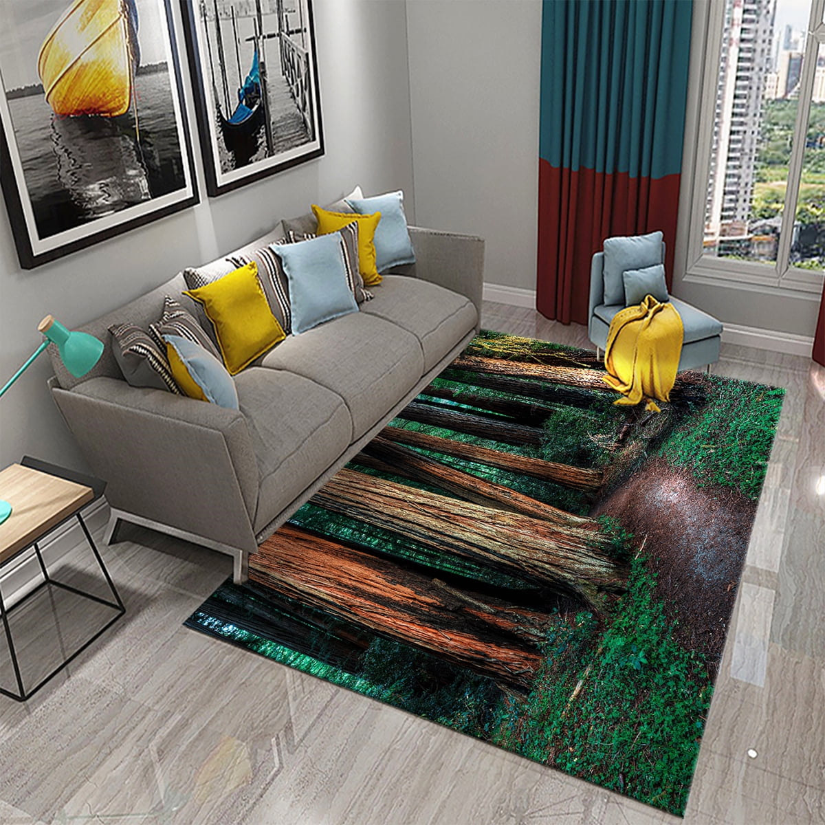 Virgin forest trees spring summer autumn and winter decorative carpet ...