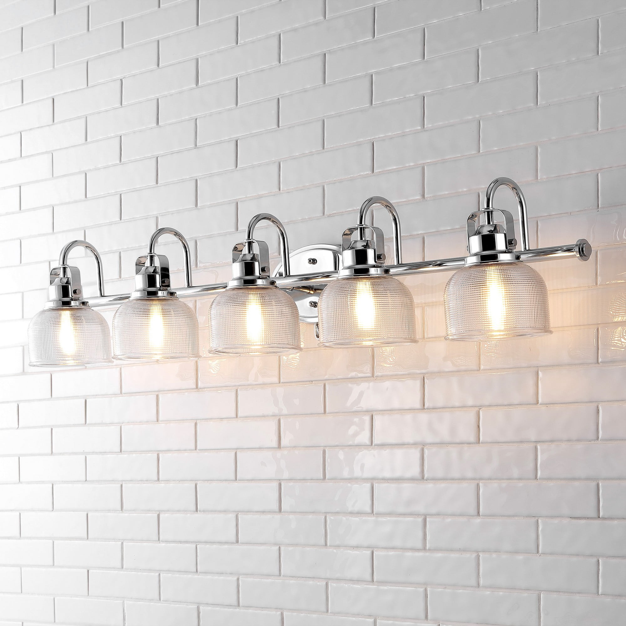 JONATHAN Y Virginia 42.75" 5-Light Metal/Glass LED Vanity Light, Chrome ...