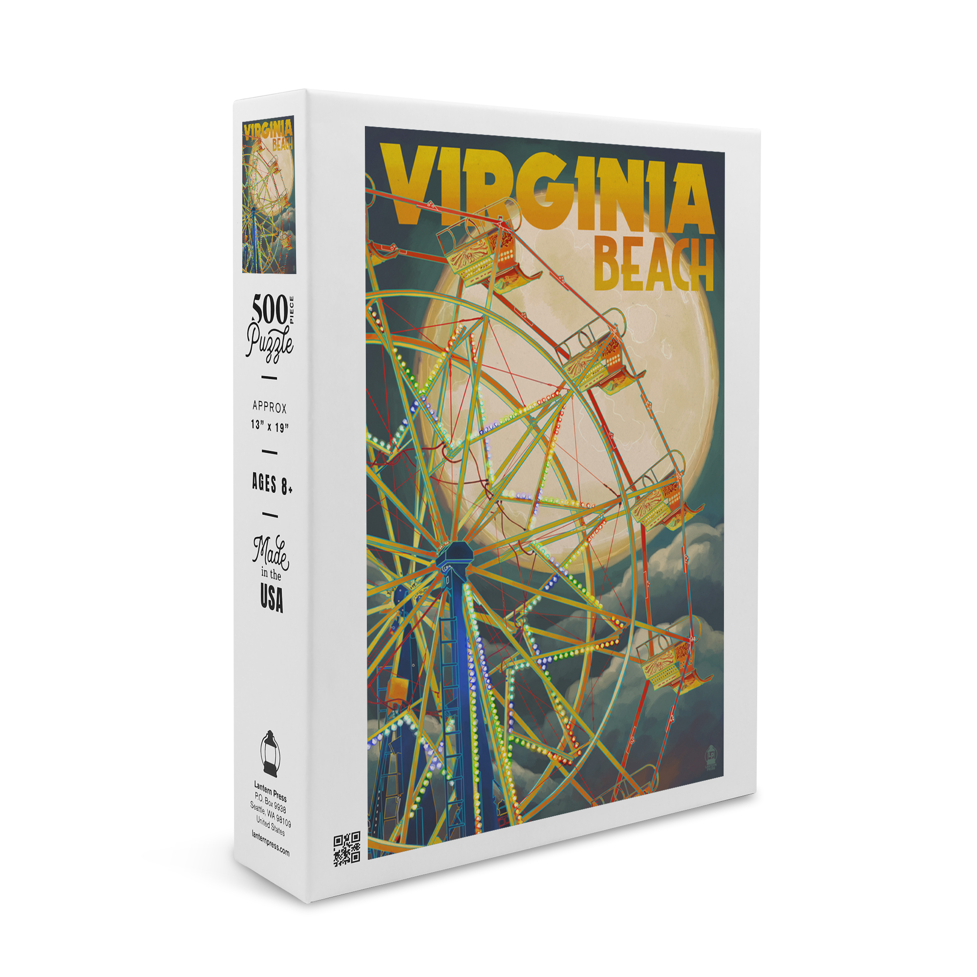 Virginia Beach, Virginia, Ferris Wheel and Full Moon (19x27 inches ...