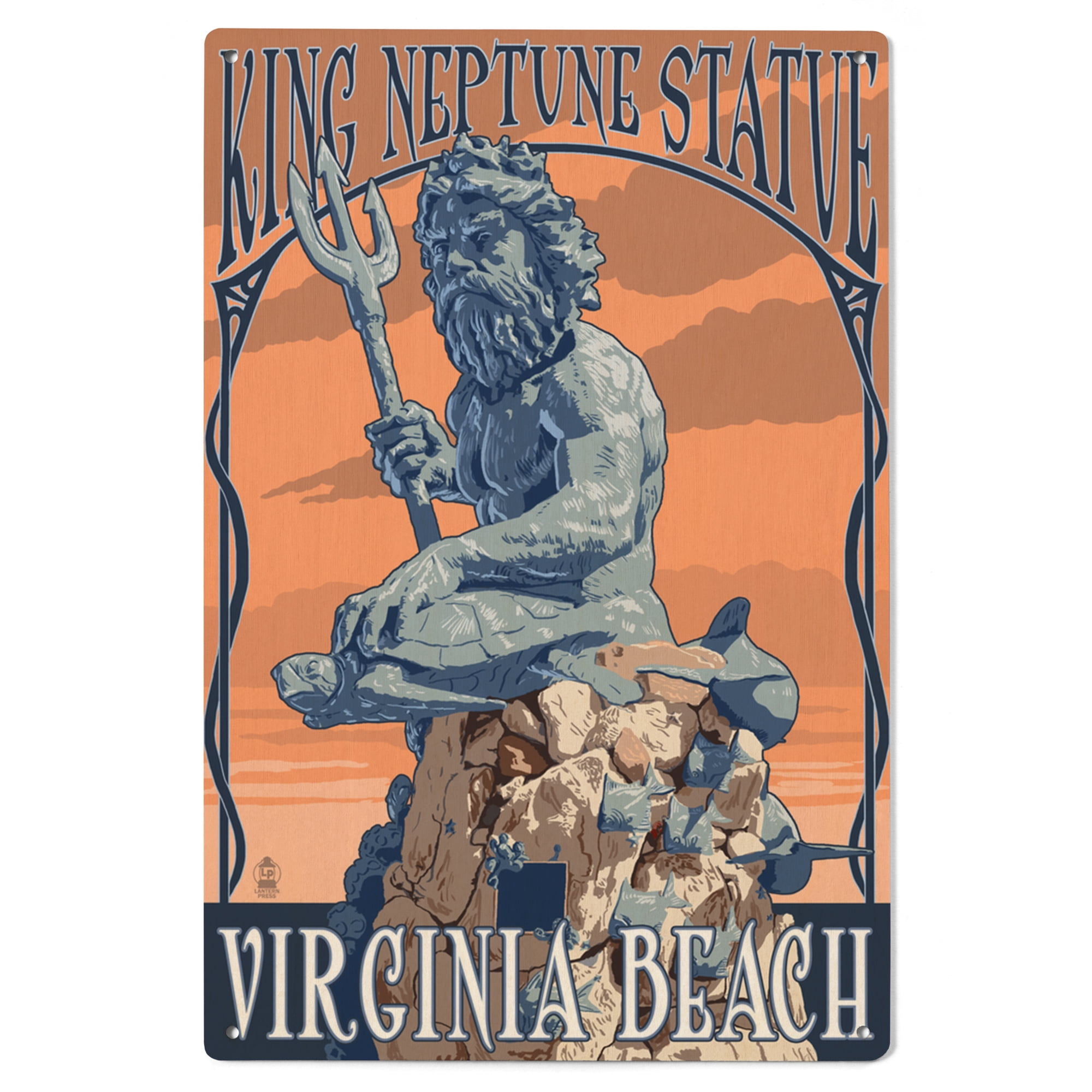 Virginia Beach, Virginia, King Neptune Statue Birch Wood Wall Sign (6x9 ...