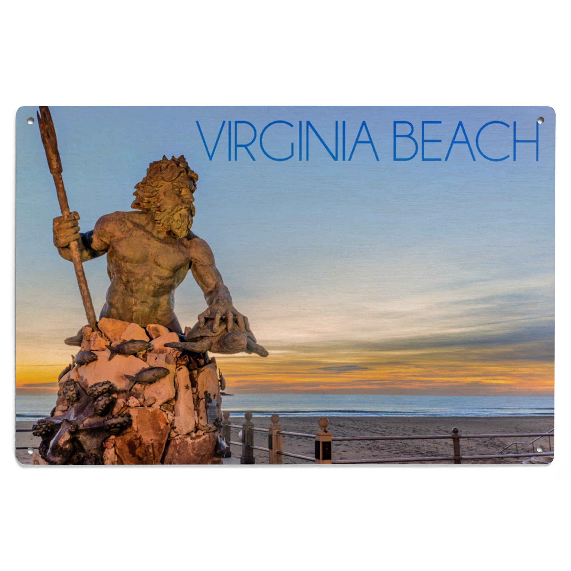 Virginia Beach, Virginia, King Neptune Statue Birch Wood Wall Sign (6x9 ...