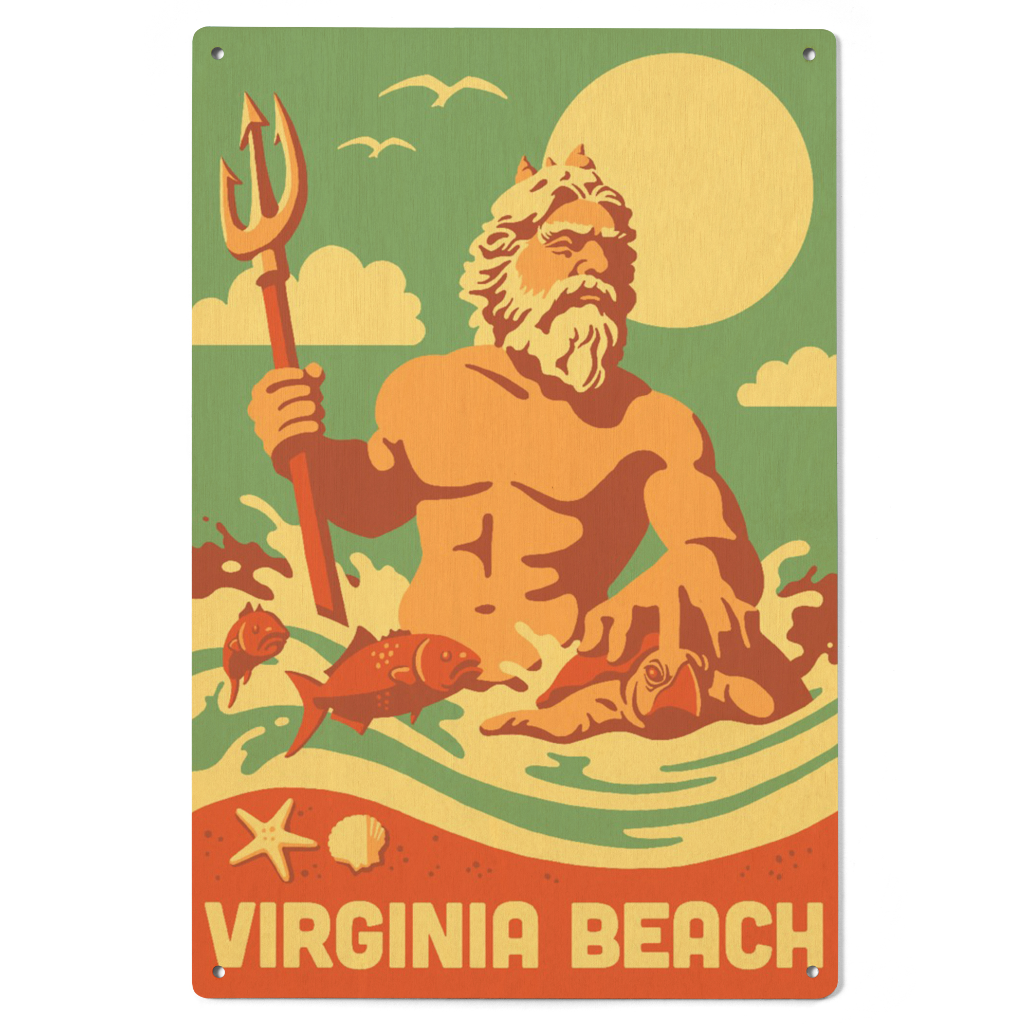 Virginia Beach, Virginia, King Neptune Statue, Retro Beach Birch Wood ...