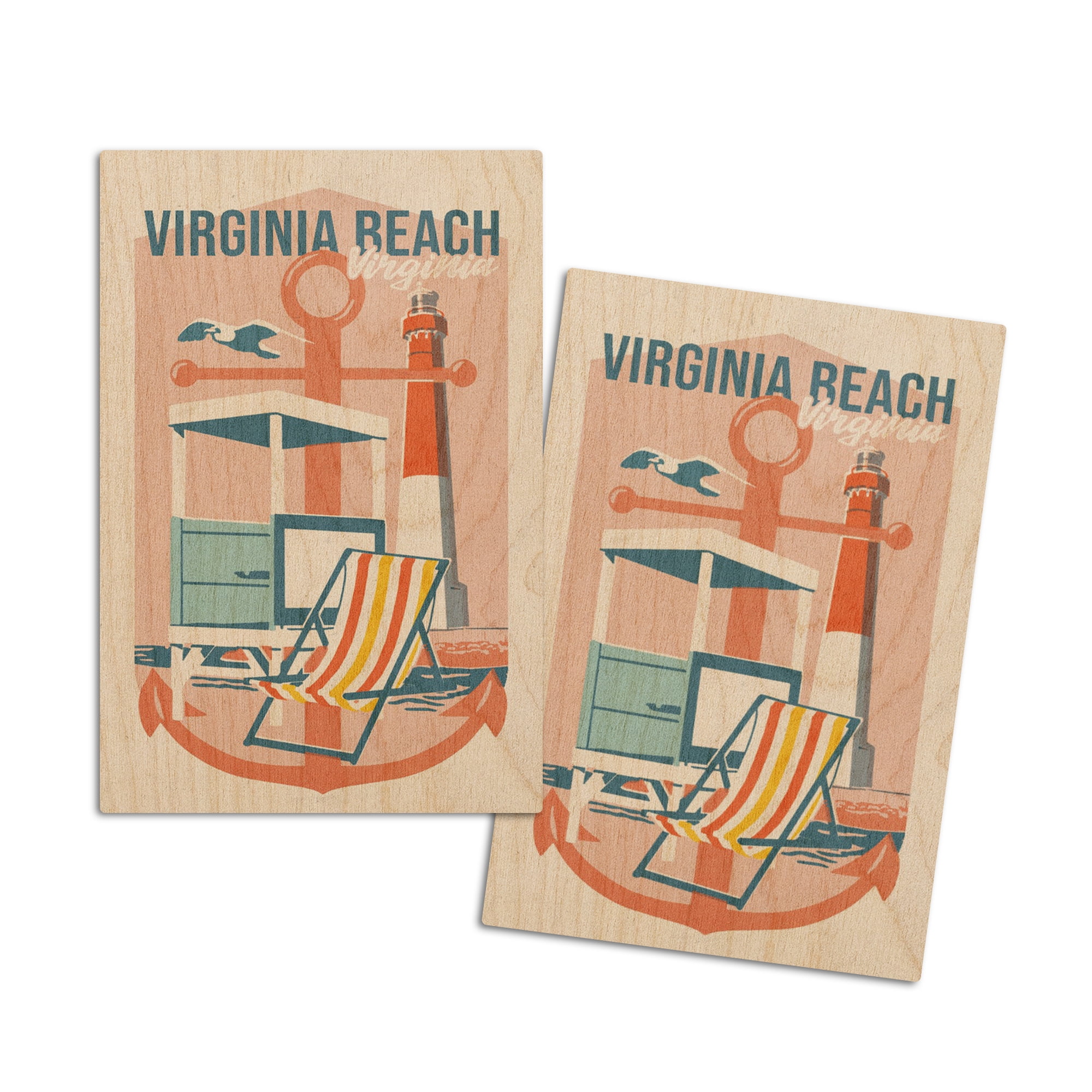 Virginia Beach, Virginia, Letterpress Anchor, Contour (4x6 Birch Wood ...