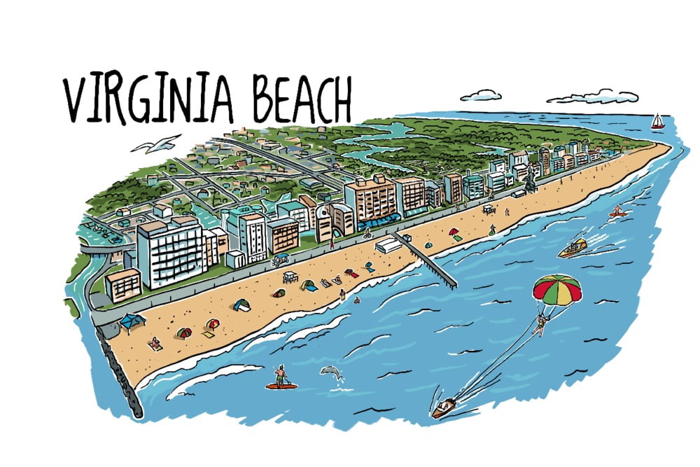 Virginia Beach, Virginia, Line Drawing (12x18 Wall Art Poster, Room ...