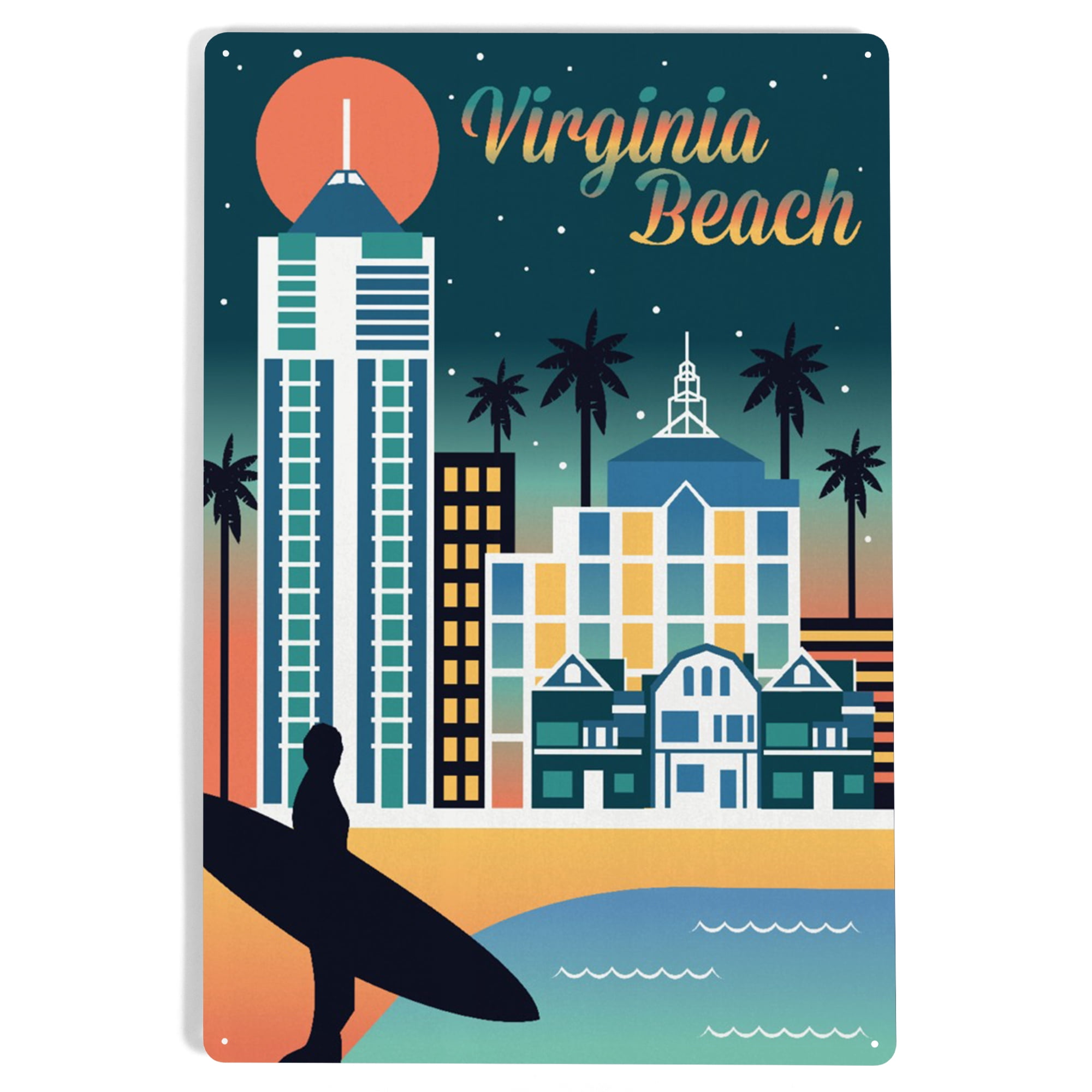 Virginia Beach, Virginia, Retro Skyline Chromatic Series (12x18 ...