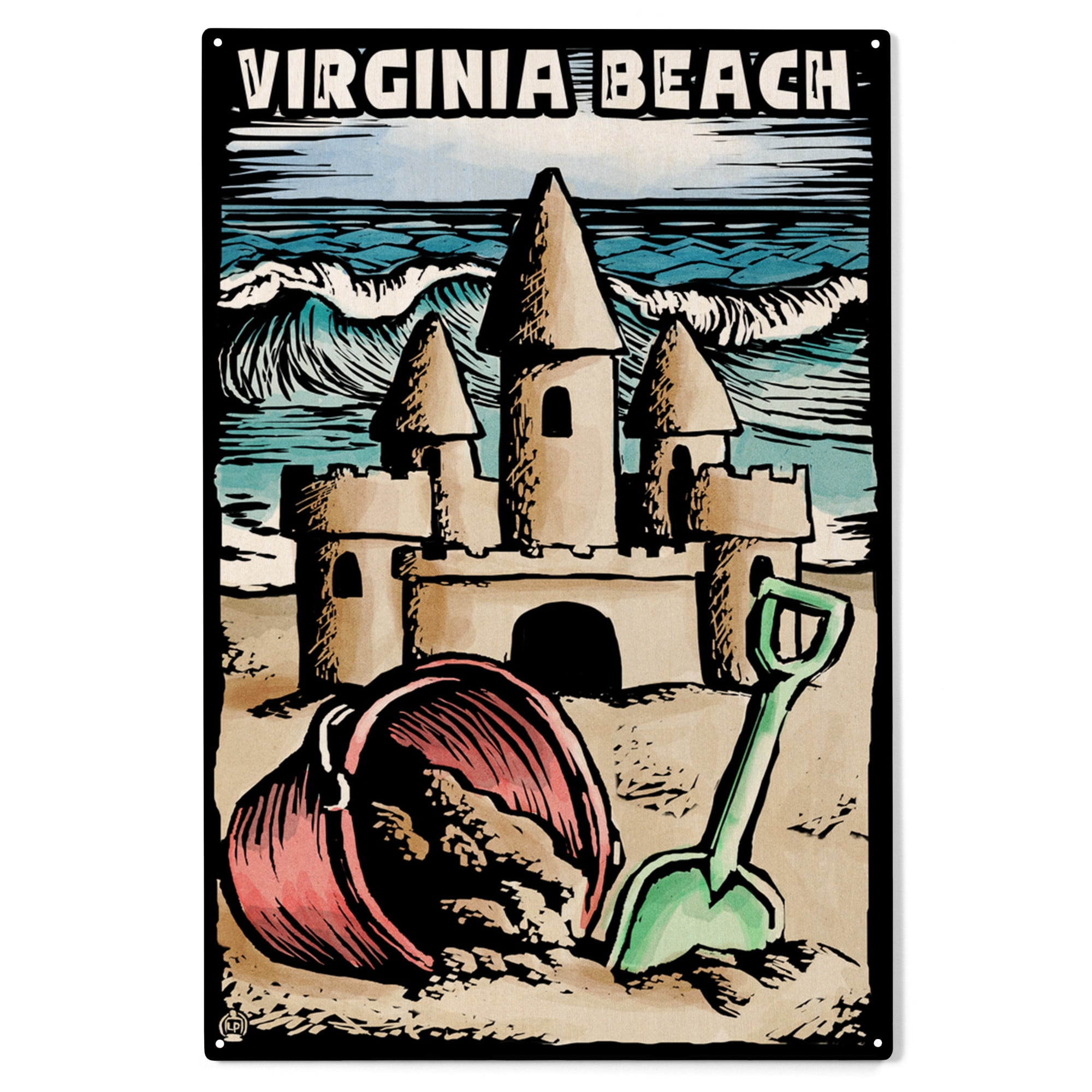 Virginia Beach, Virginia, Sandcastle, Scratchboard Birch Wood Wall Sign ...