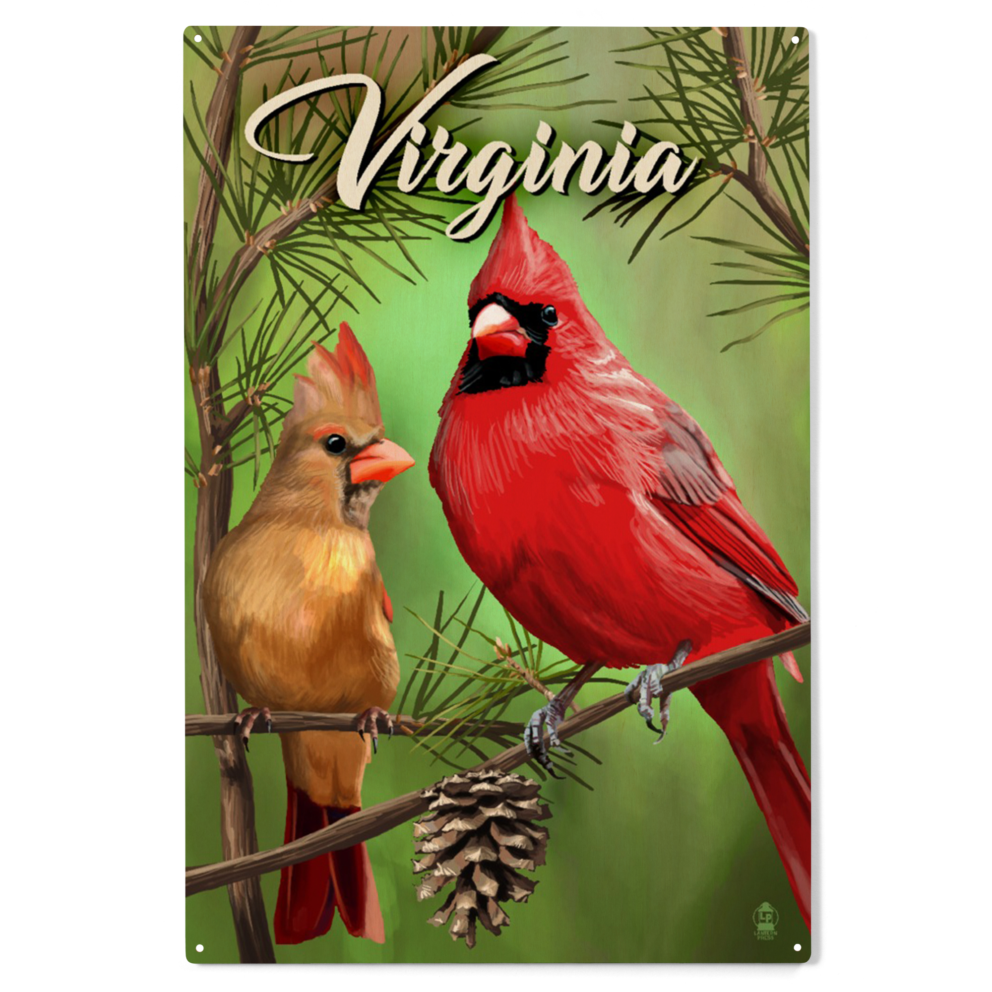 Virginia, Cardinals, Summer Birch Wood Wall Sign (10x15 Rustic Home ...