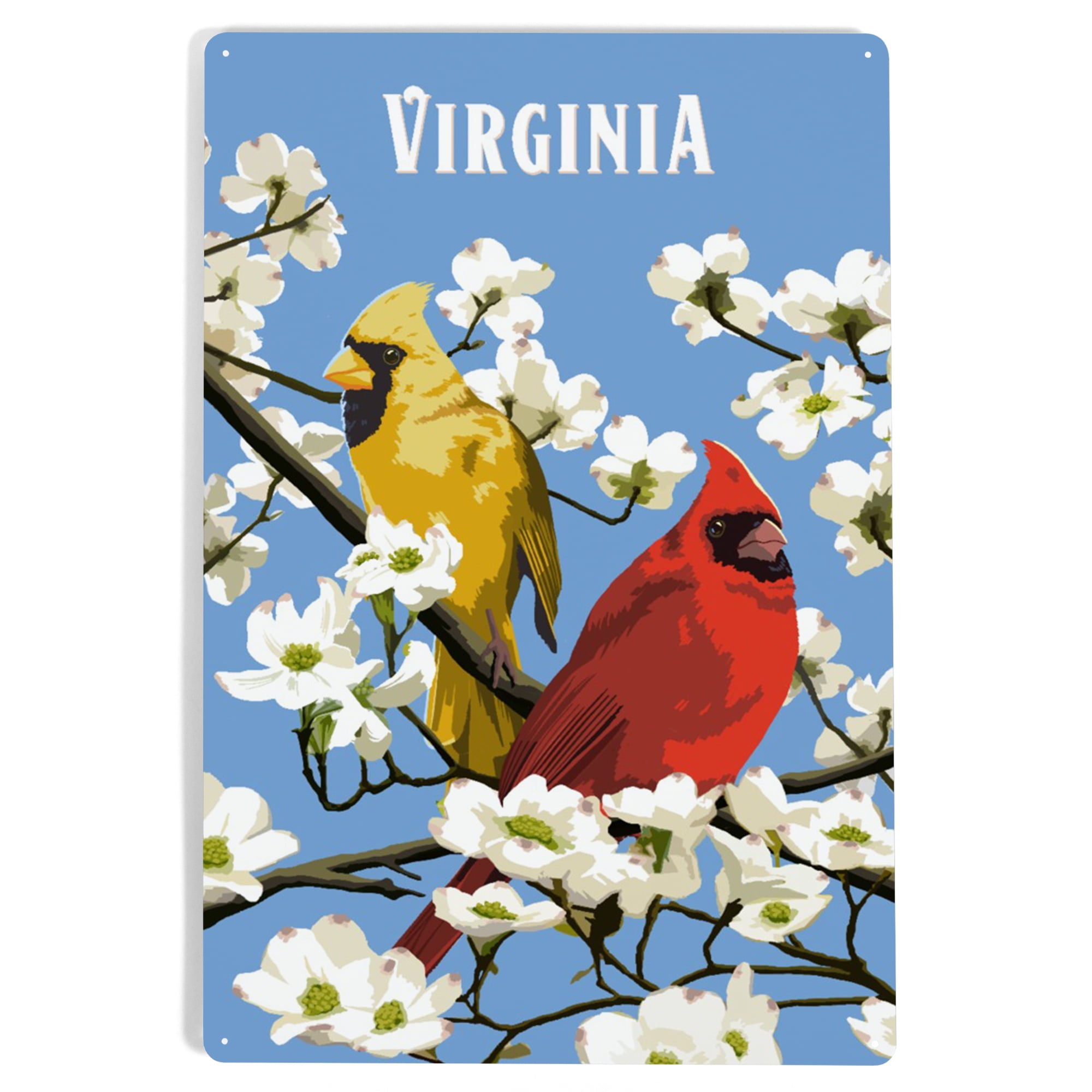 Virginia, Cardinals in Dogwood Tree (12x18 Aluminum Art, Indoor Outdoor ...