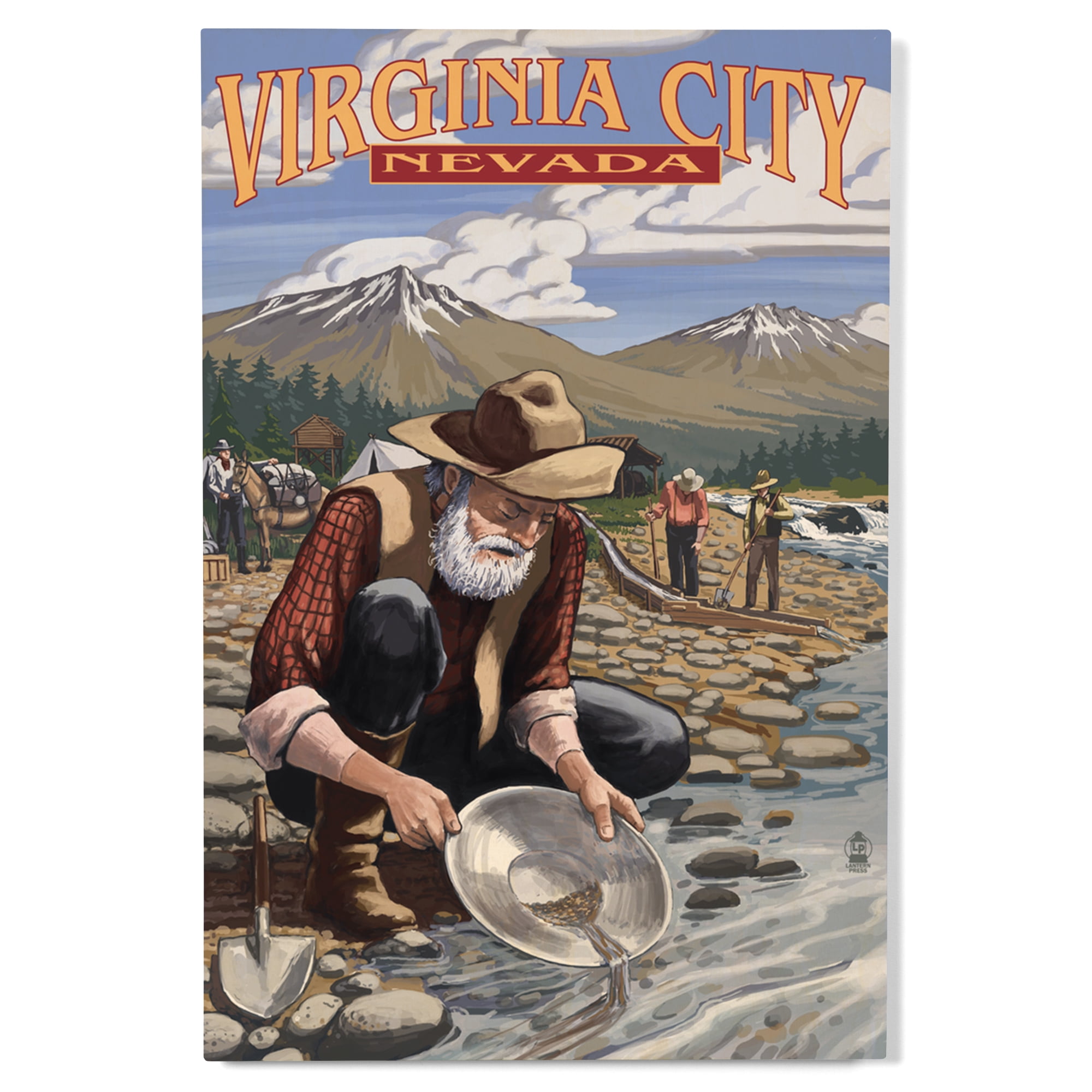 Virginia City, Nevada, Gold Panner Birch Wood Wall Sign (12x18 Rustic ...