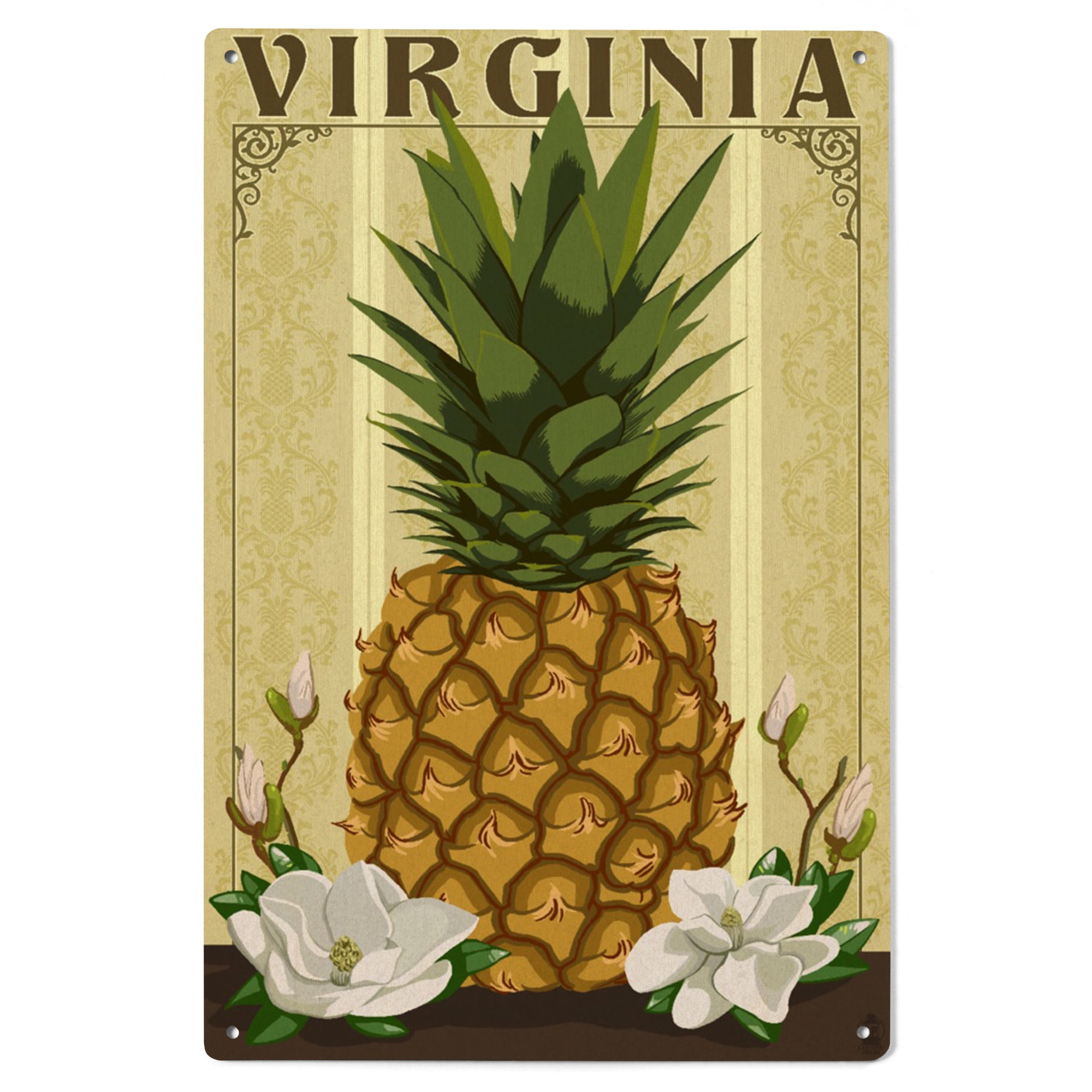 Virginia, Colonial Pineapple Birch Wood Wall Sign (6x9 Rustic Home ...