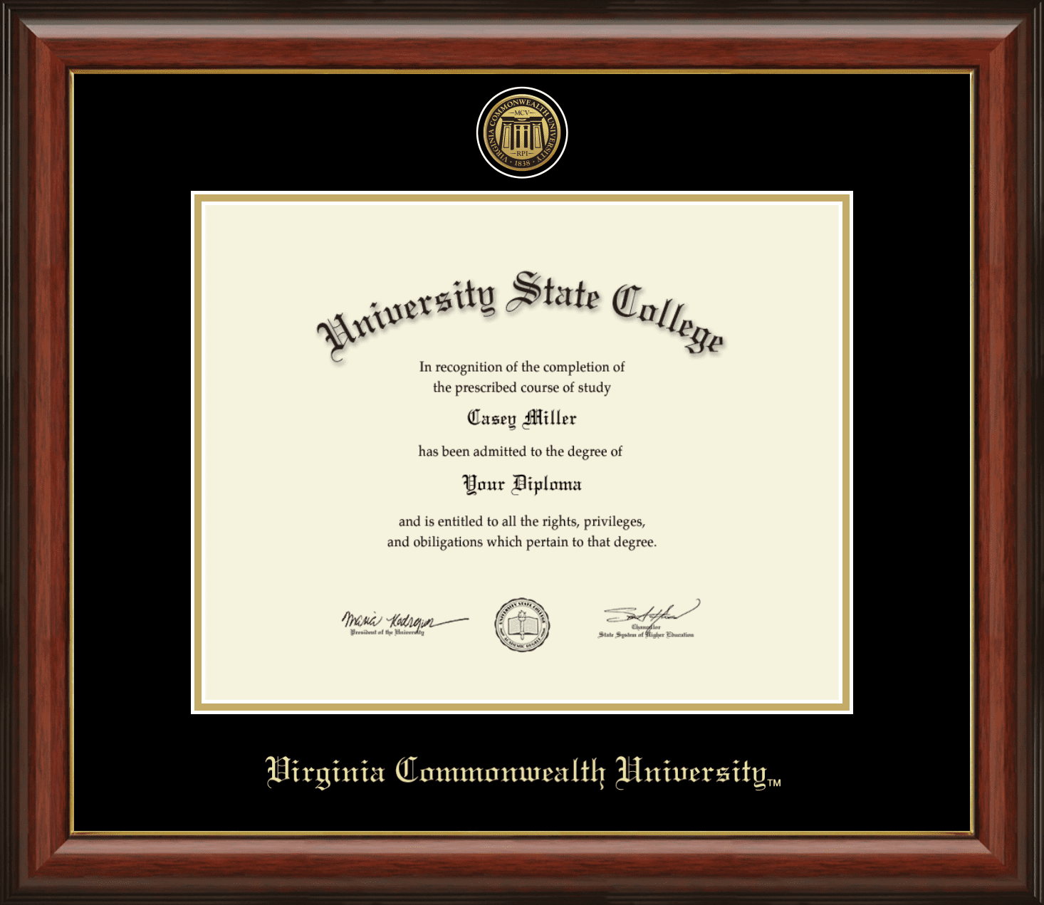 Virginia Commonwealth University Diploma Frame, Document Size 14" x 11 ...