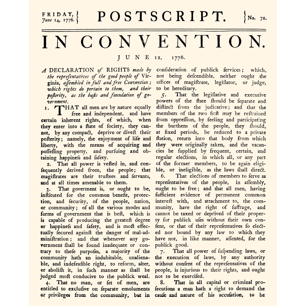 Virginia Constitution 1776. Nthe Declaration Of Rights To The Virginia ...