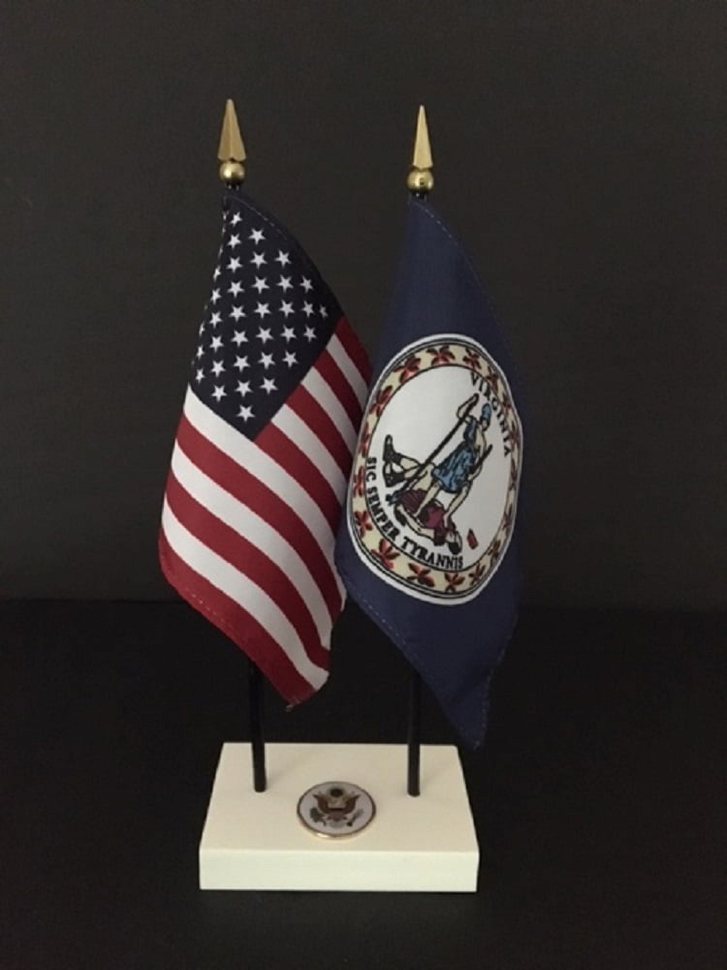 Virginia Executive Desk Set; Two 4x6 Inch Flags, White Base with US ...