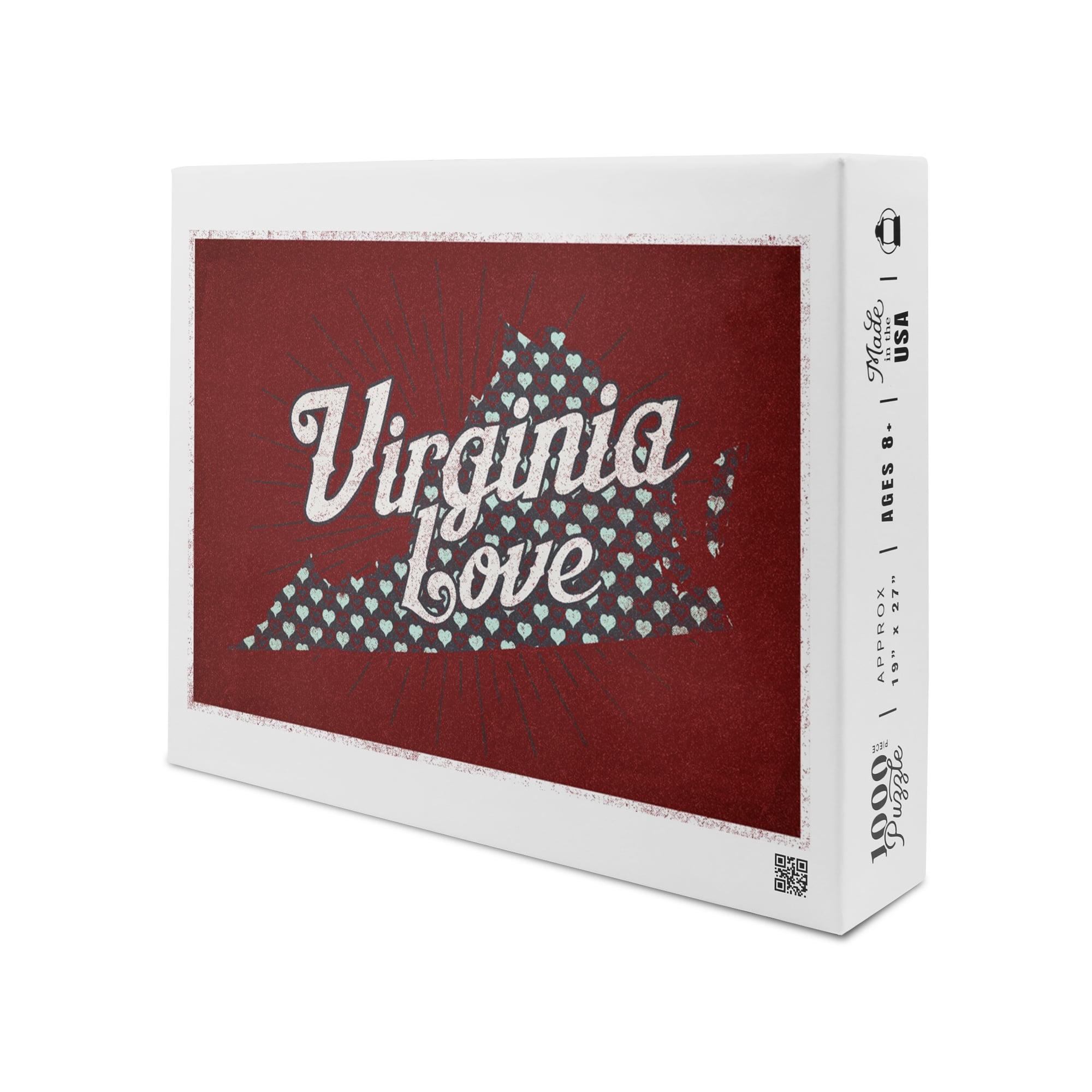 Virginia, Love, State Outline with Heart Pattern (1000 Piece Puzzle ...