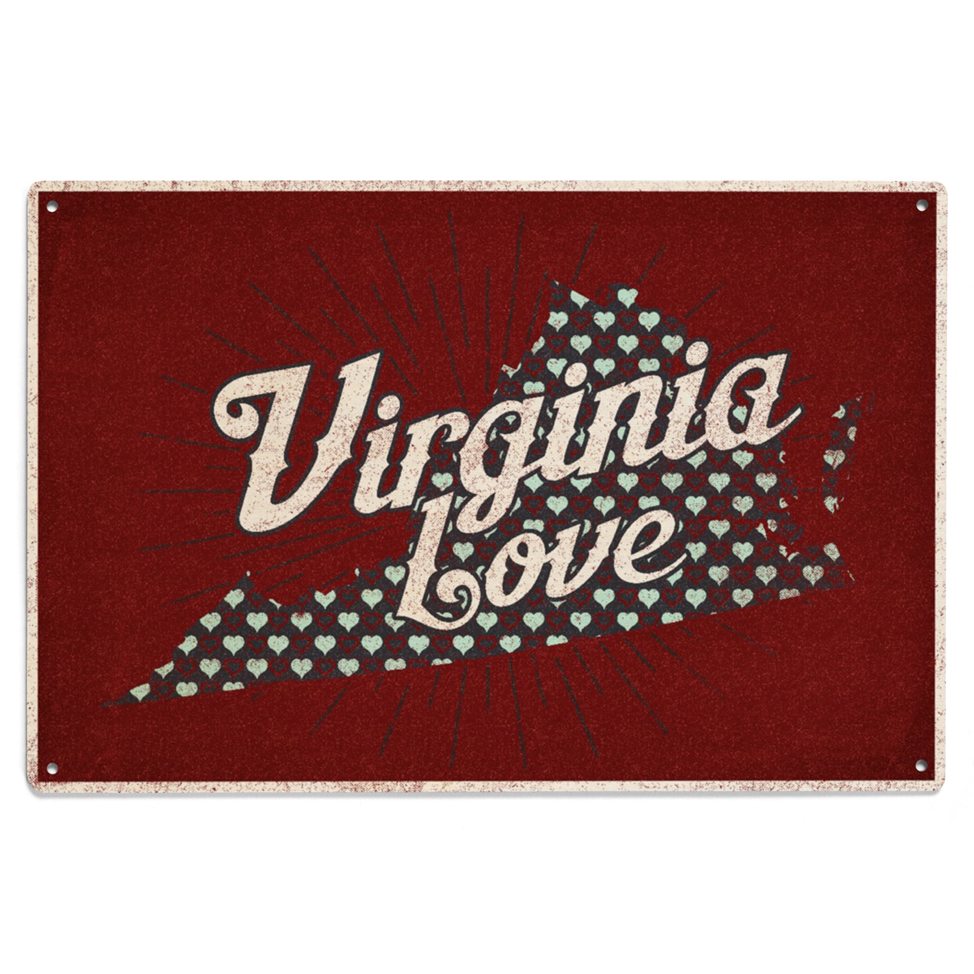Virginia, Love, State Outline with Heart Pattern Birch Wood Wall Sign ...