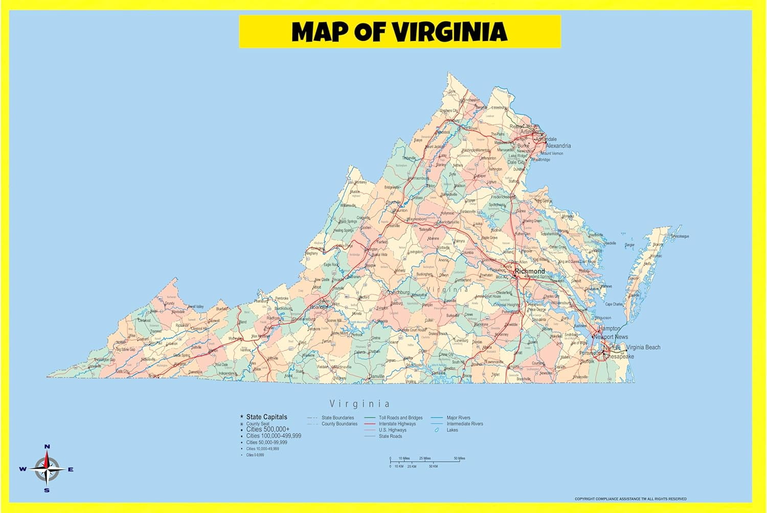 Virginia Map Poster - Laminated Wall Map - Style A - 18x24 - Ideal for ...