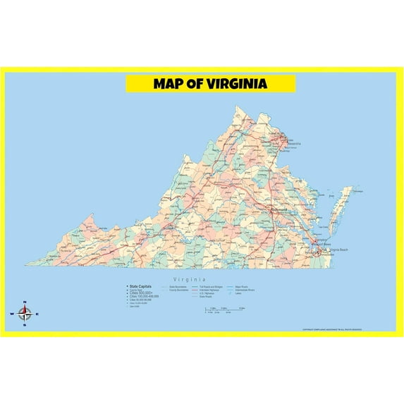Virginia Map Poster - Laminated Wall Map - Style A - 20x30 - Ideal for ...