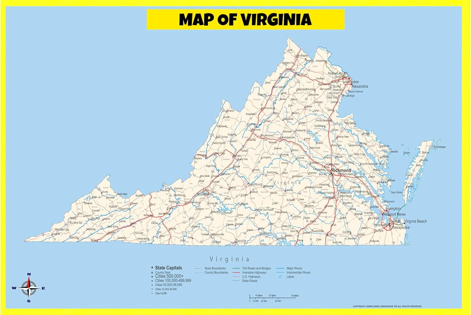 Virginia Map Poster - Laminated Wall Map - Style B - 24x36 - Ideal for ...