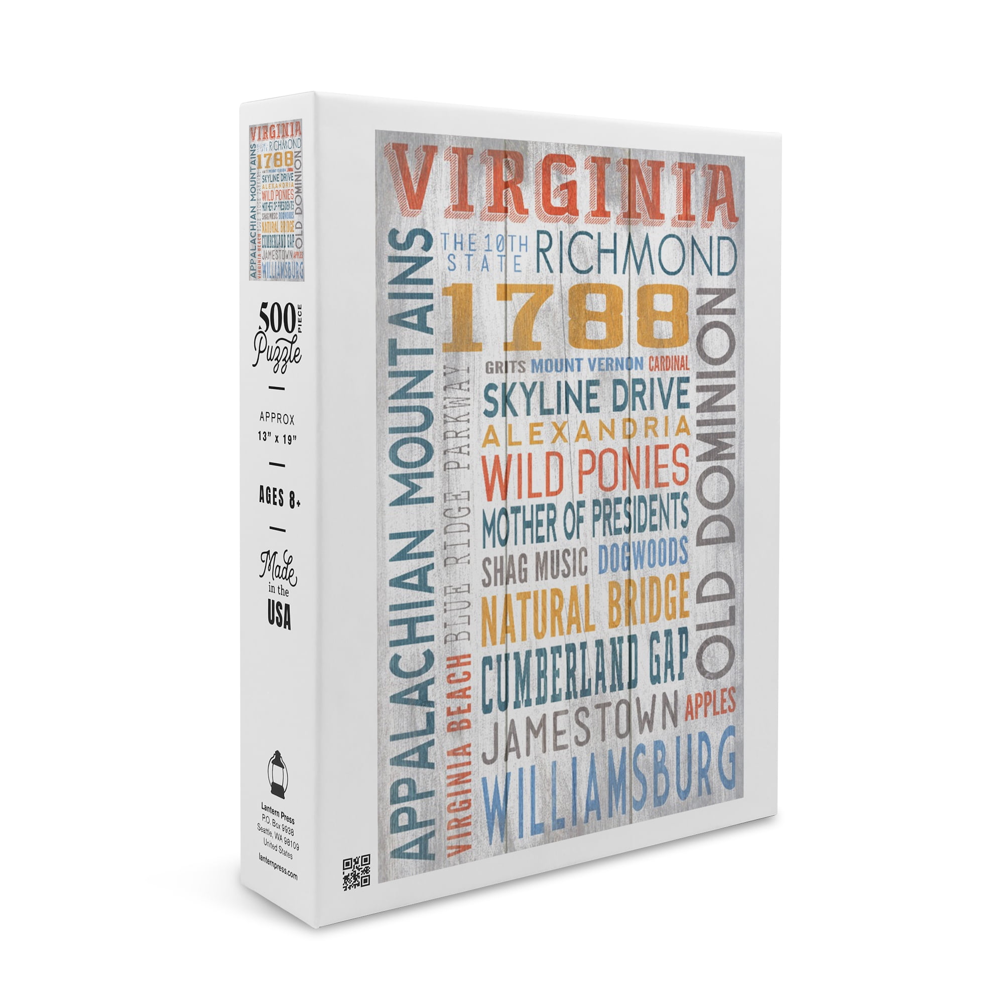 Virginia, Rustic Typography (19x27 inches, Premium 500 Piece Jigsaw ...