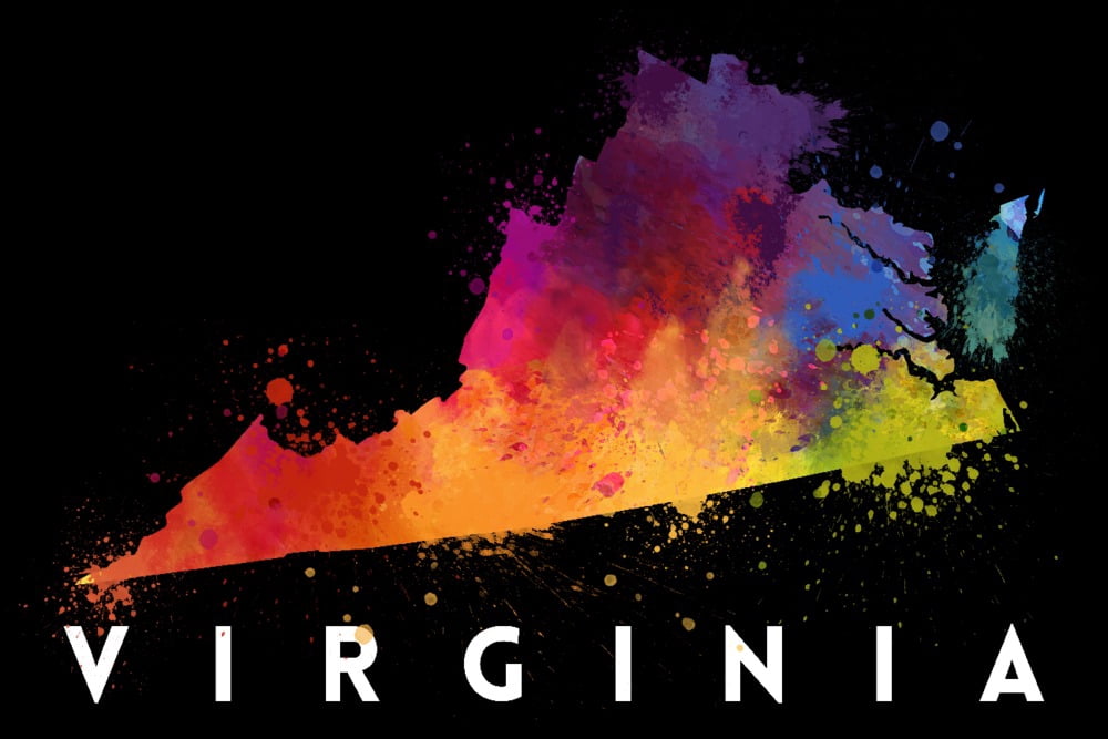 Virginia, State Abstract Watercolor, Black Background (24x36 Giclee ...