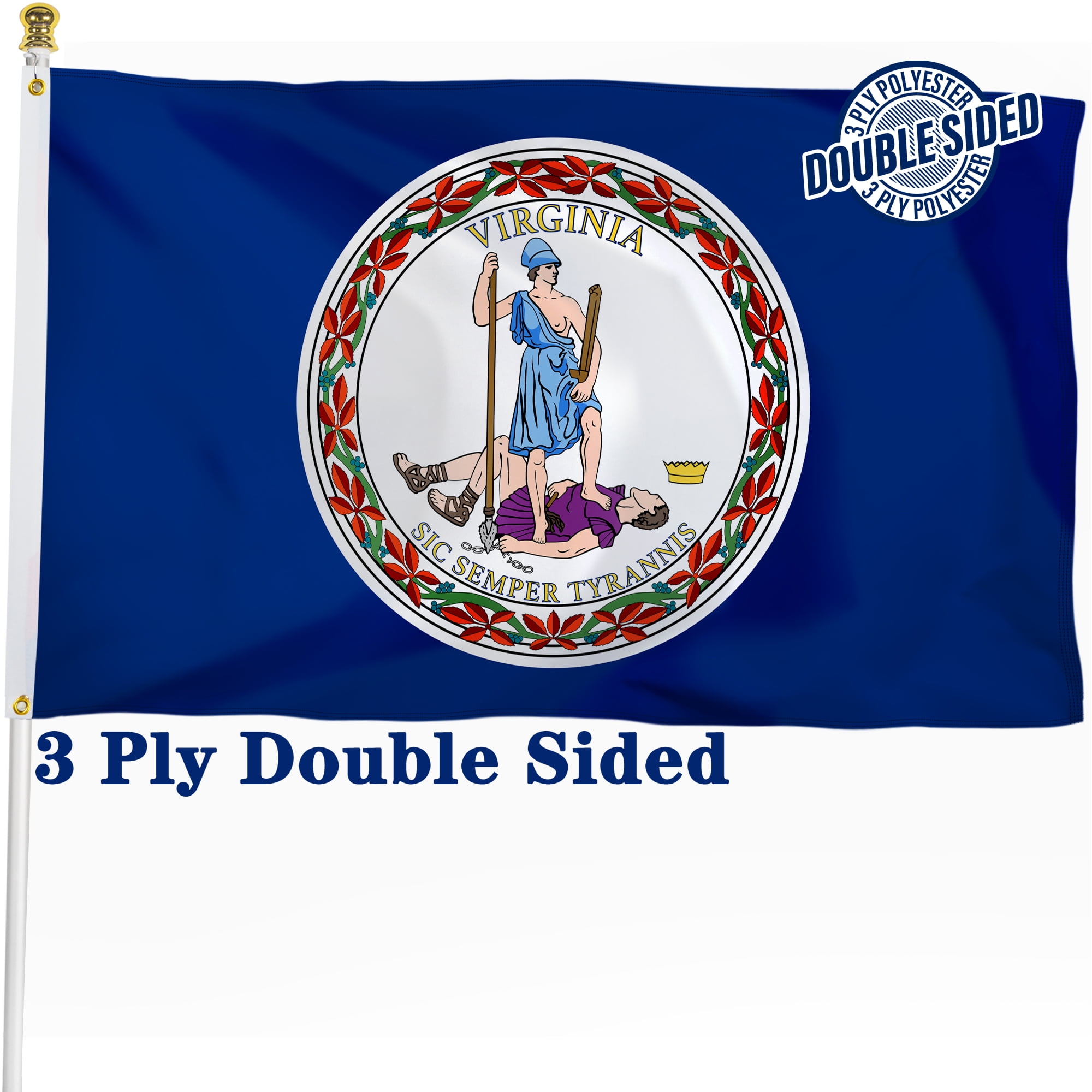 Virginia State Double Sided Flag 3x5 ft, Heavy Duty 3 Ply Durable ...