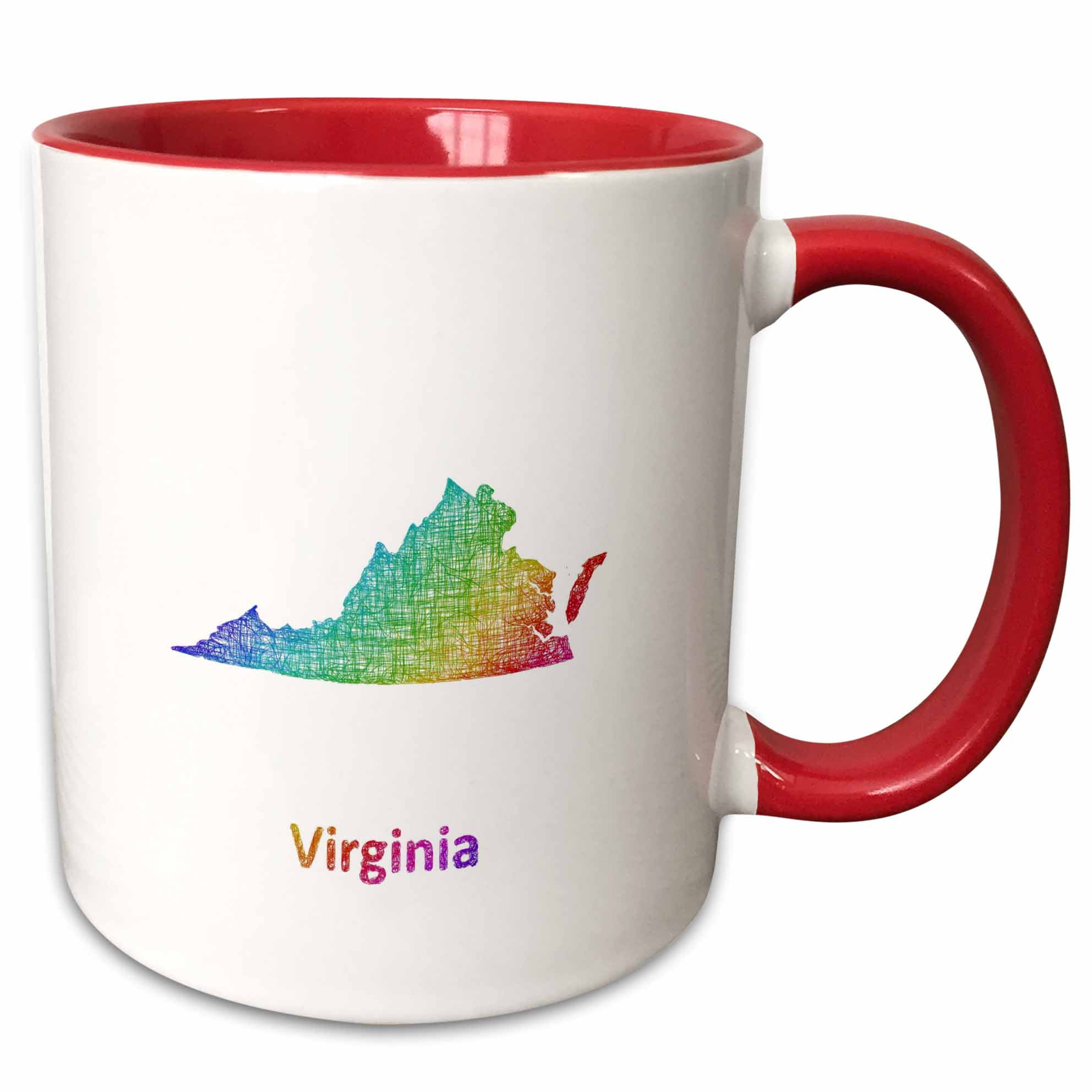 3drose, Virginia State Map - Rainbow Sketch Design, 15oz Two-tone Red ...