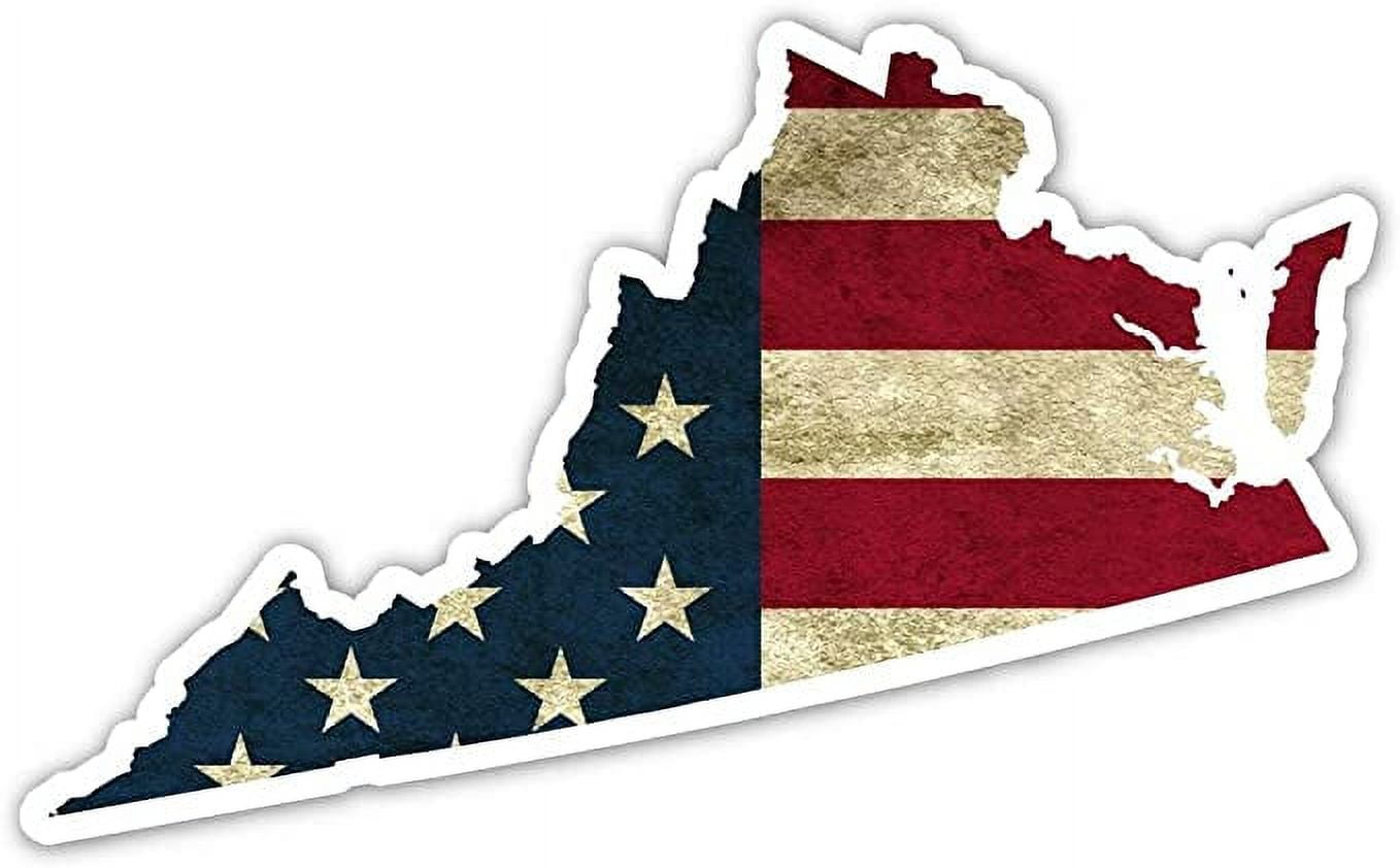 Virginia State Shaped U.S. Flag USA Vintage Flag Vinyl Bumper Sticker ...
