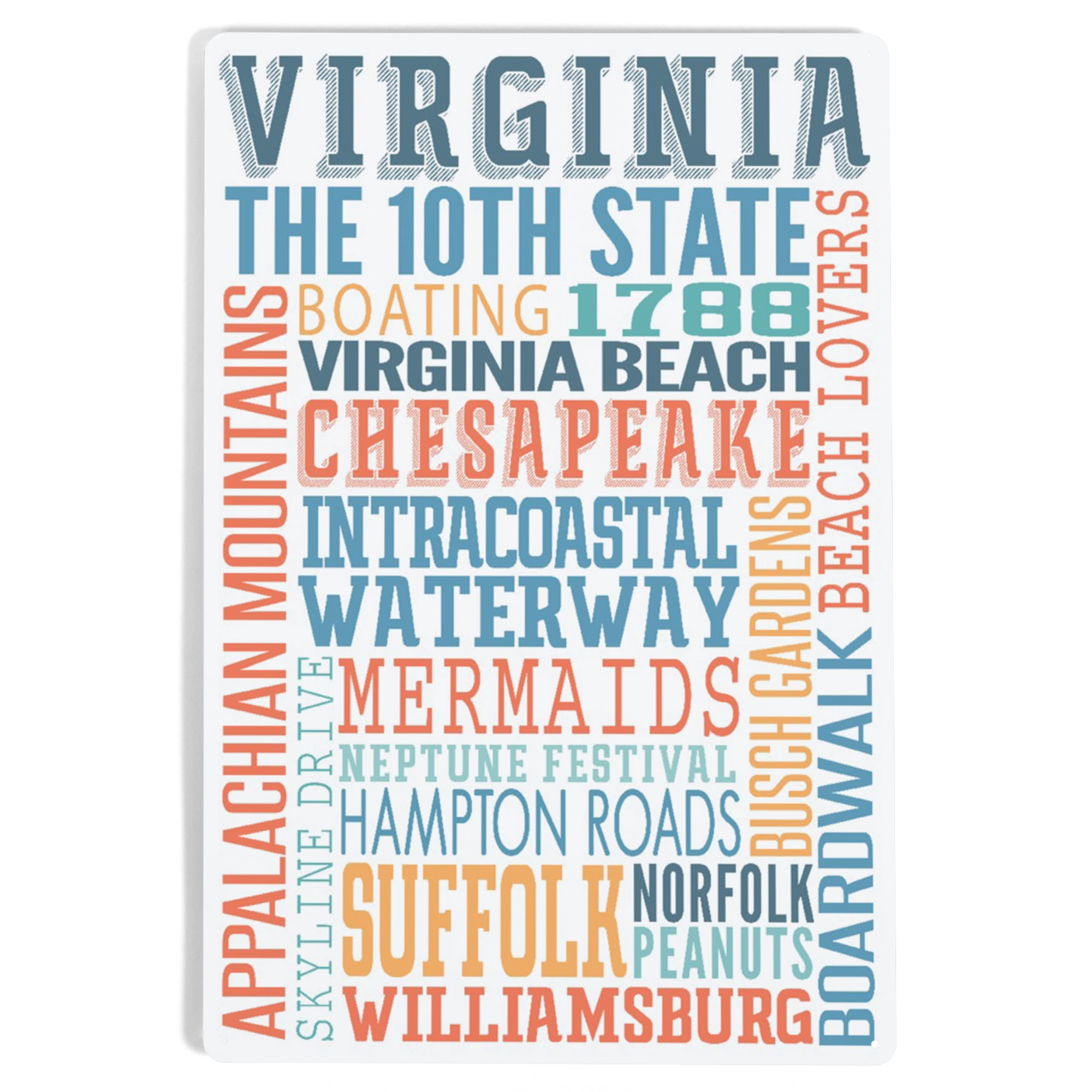 Virginia, Typography (12x18 Aluminum Art, Indoor Outdoor Metal Sign ...