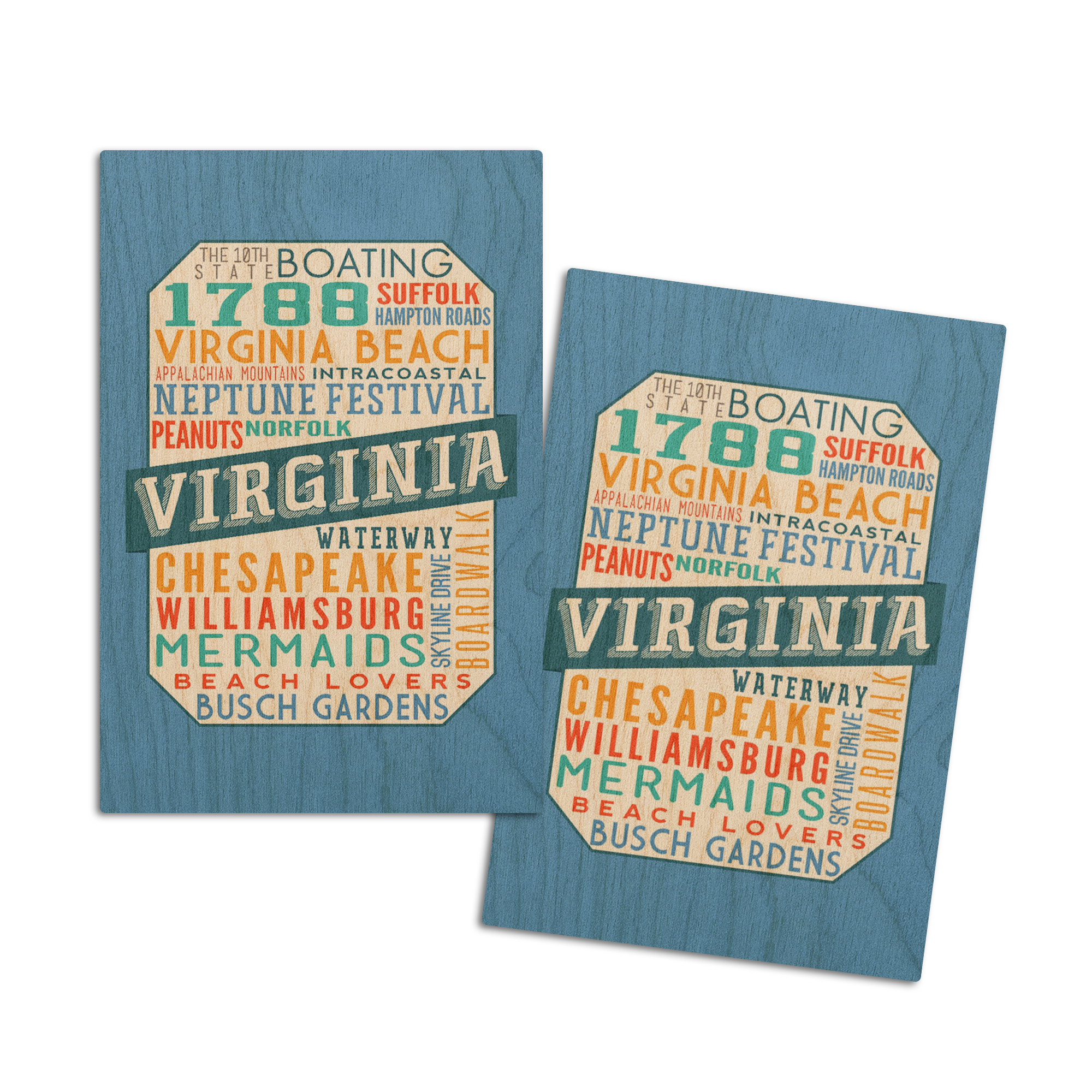 Virginia, Typography, Contour (4x6 Birch Wood Postcards, 2-Pack ...