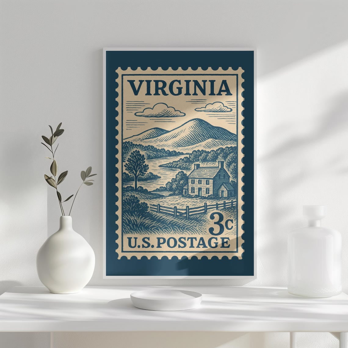 Virginia Vintage Postage Stamp Wall Art Blue Ridge Mountains ...