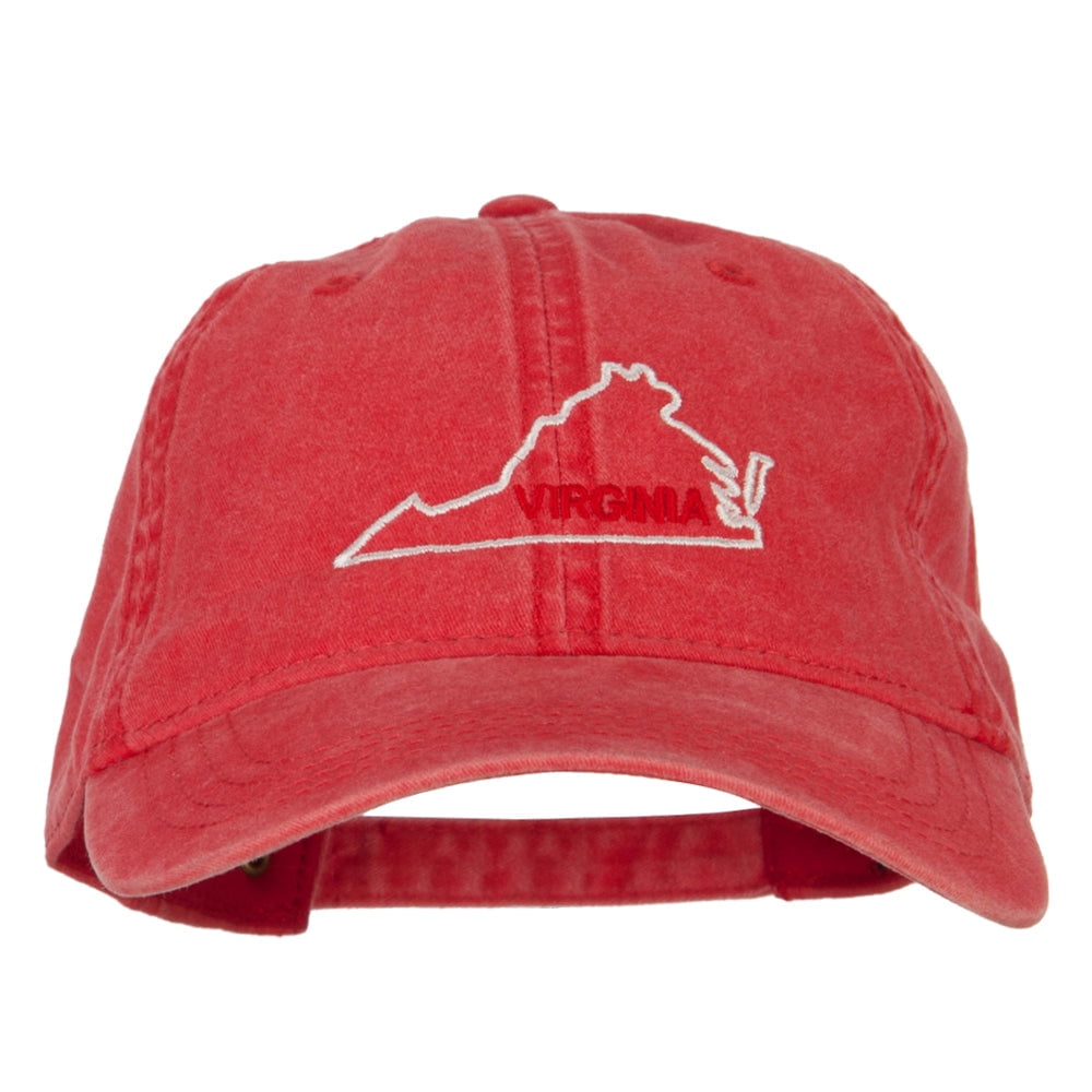 Virginia with Map Outline Embroidered Washed Cotton Twill Cap - Red ...