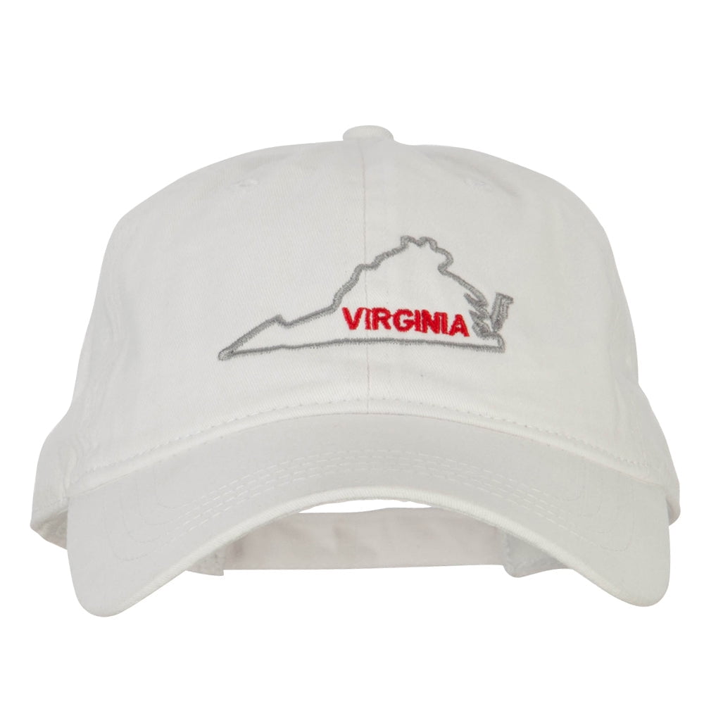 Virginia with Map Outline Embroidered Washed Cotton Twill Cap - White ...