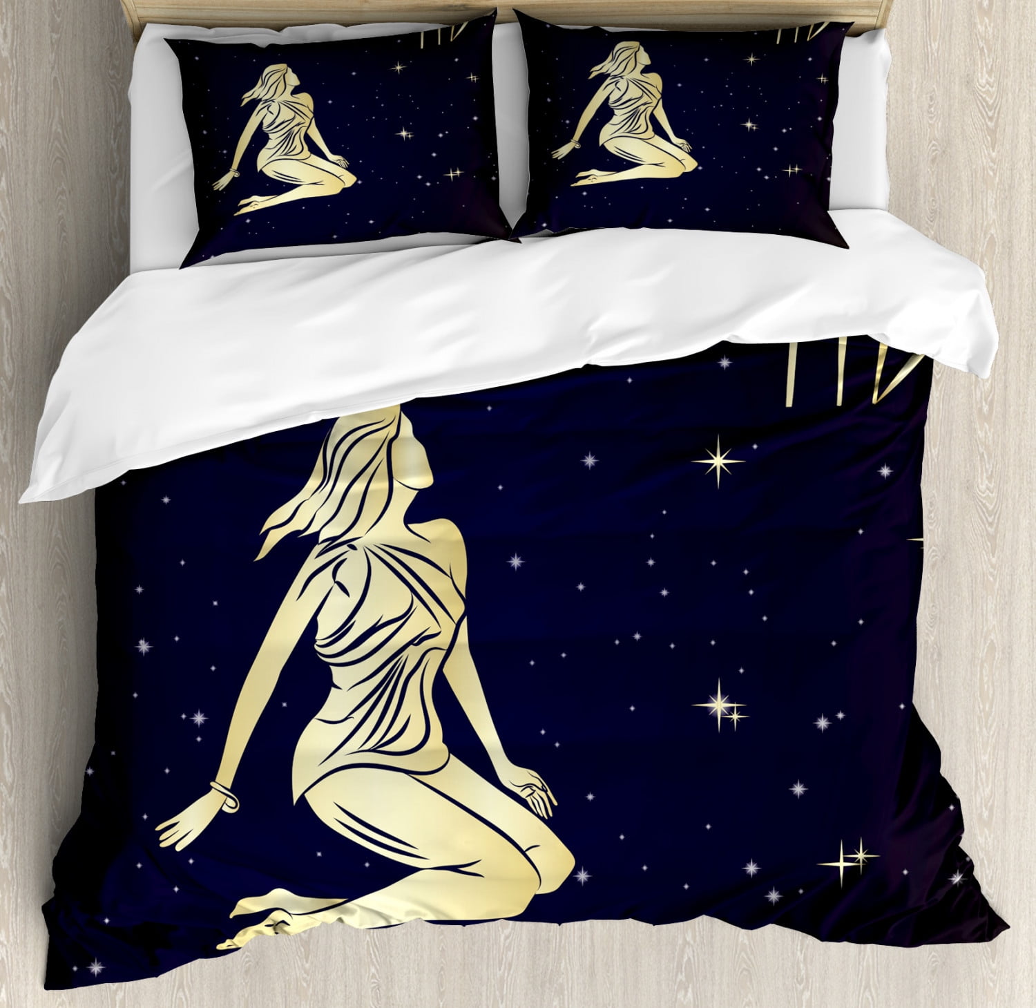Virgo Duvet Cover Set King Size, Woman in Short Dress Sitting in Space ...