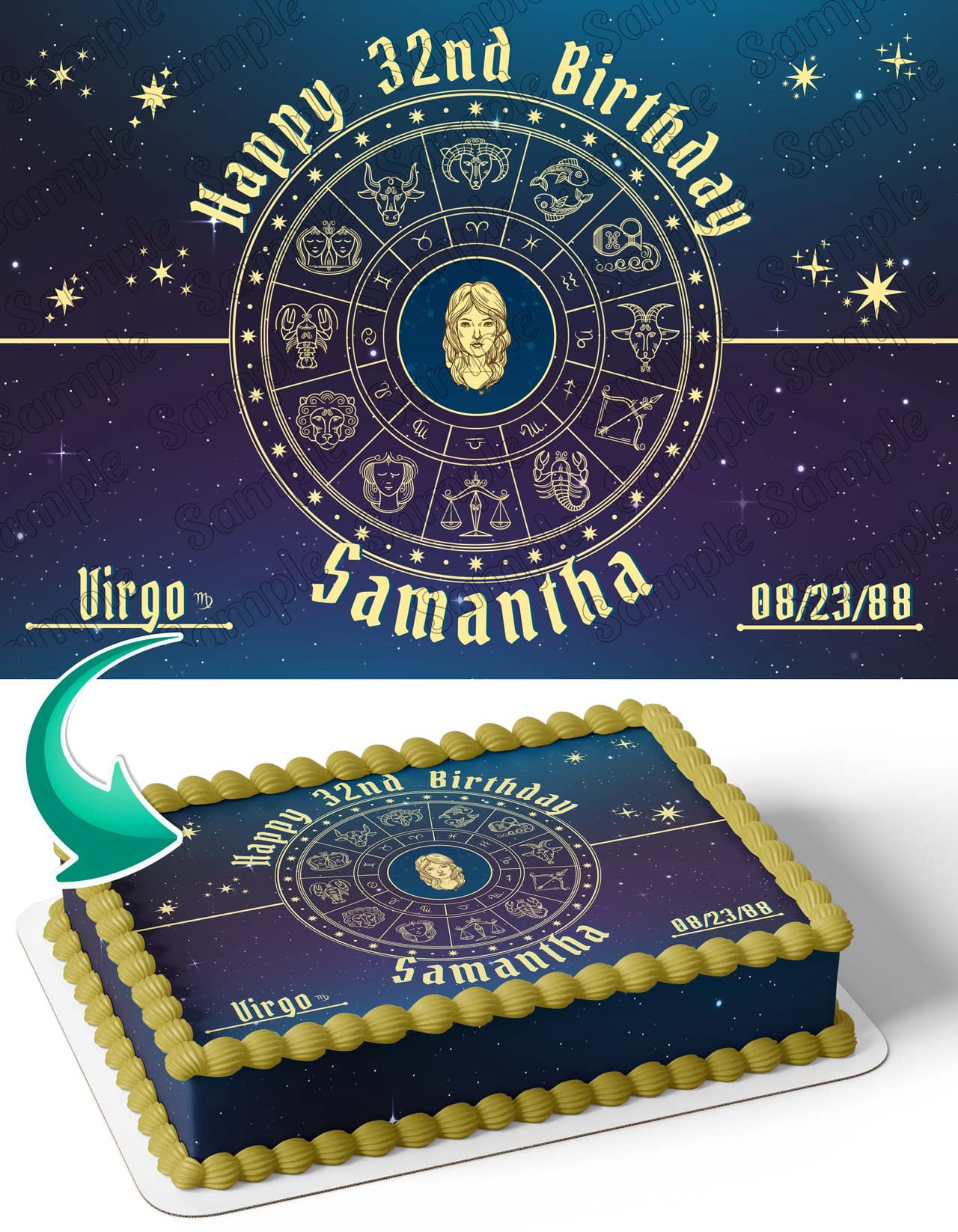 Virgo Horoscope Astrology Zodiac Edible Image Cake Topper Personalized ...