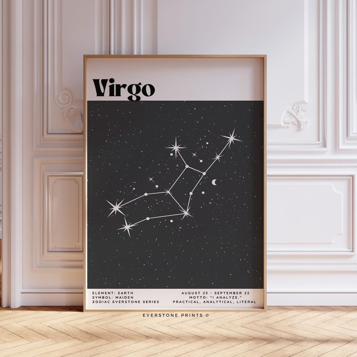 Virgo Poster, Zodiac Virgo Print, Retro Wall Decor, Large Art, Virgo ...