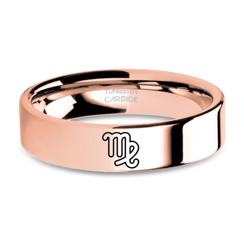 Virgo Sigil Horoscope Sign Engraved Rose Gold Tungsten Ring, 6mm, Size ...