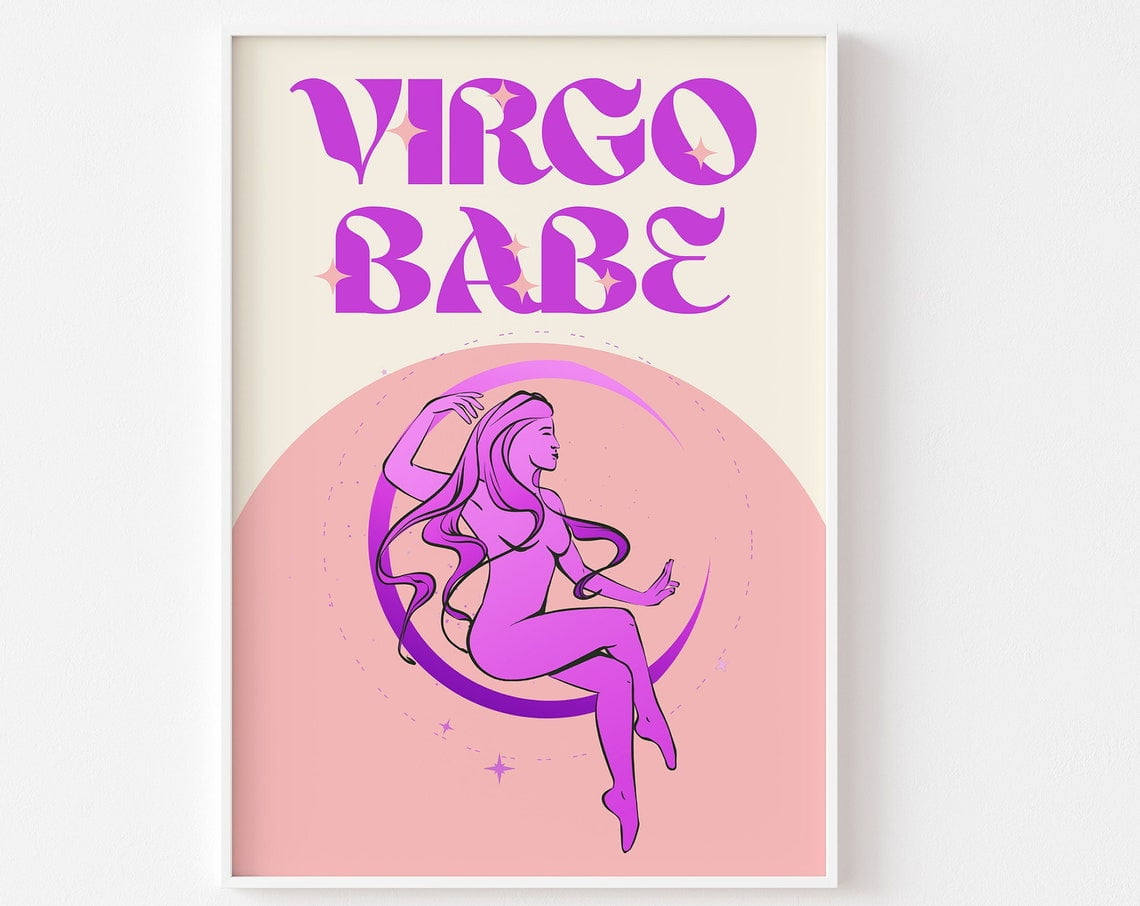 Virgo Star Sign Print - Virgo Babe, Zodiac Art, Colourful Astrology Poster, Retro Star Sign ...
