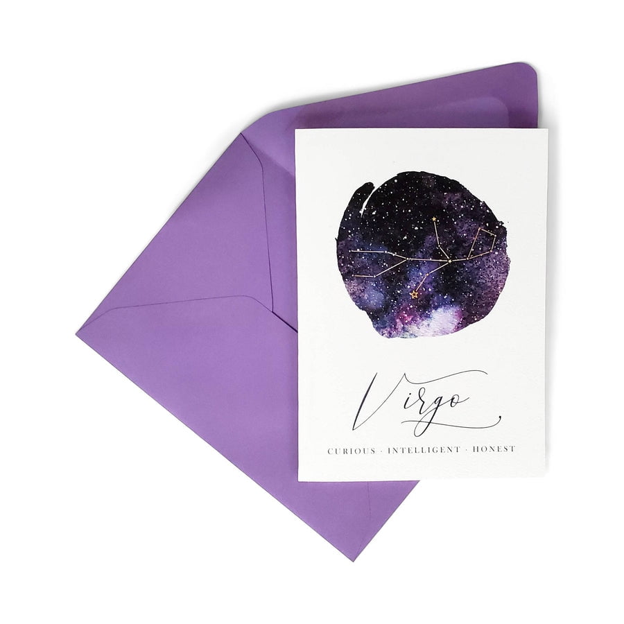 Virgo Zodiac Card - "Curious, Intelligent, Honest" Design - Perfect for ...