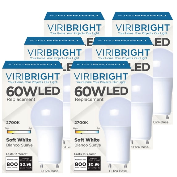 VIRIBRIGHT A19 LED Bulb, GU24, 9W, 800 Lumens, 2700K - 6 Pack - Walmart.com