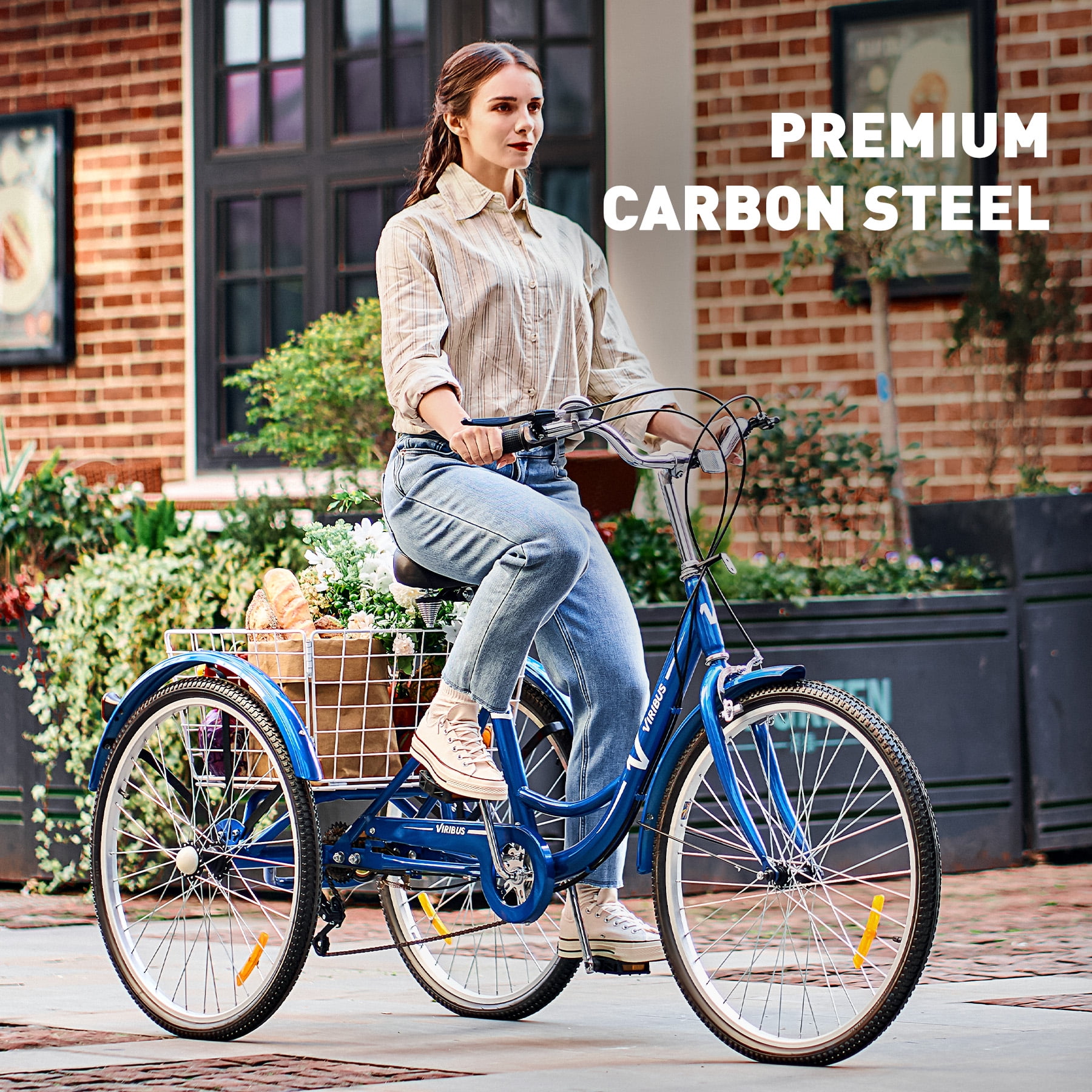 Viribus 24 Inch Three-Wheeler Adult Tricycle, 7 Speed, 3 Wheel Cruiser ...