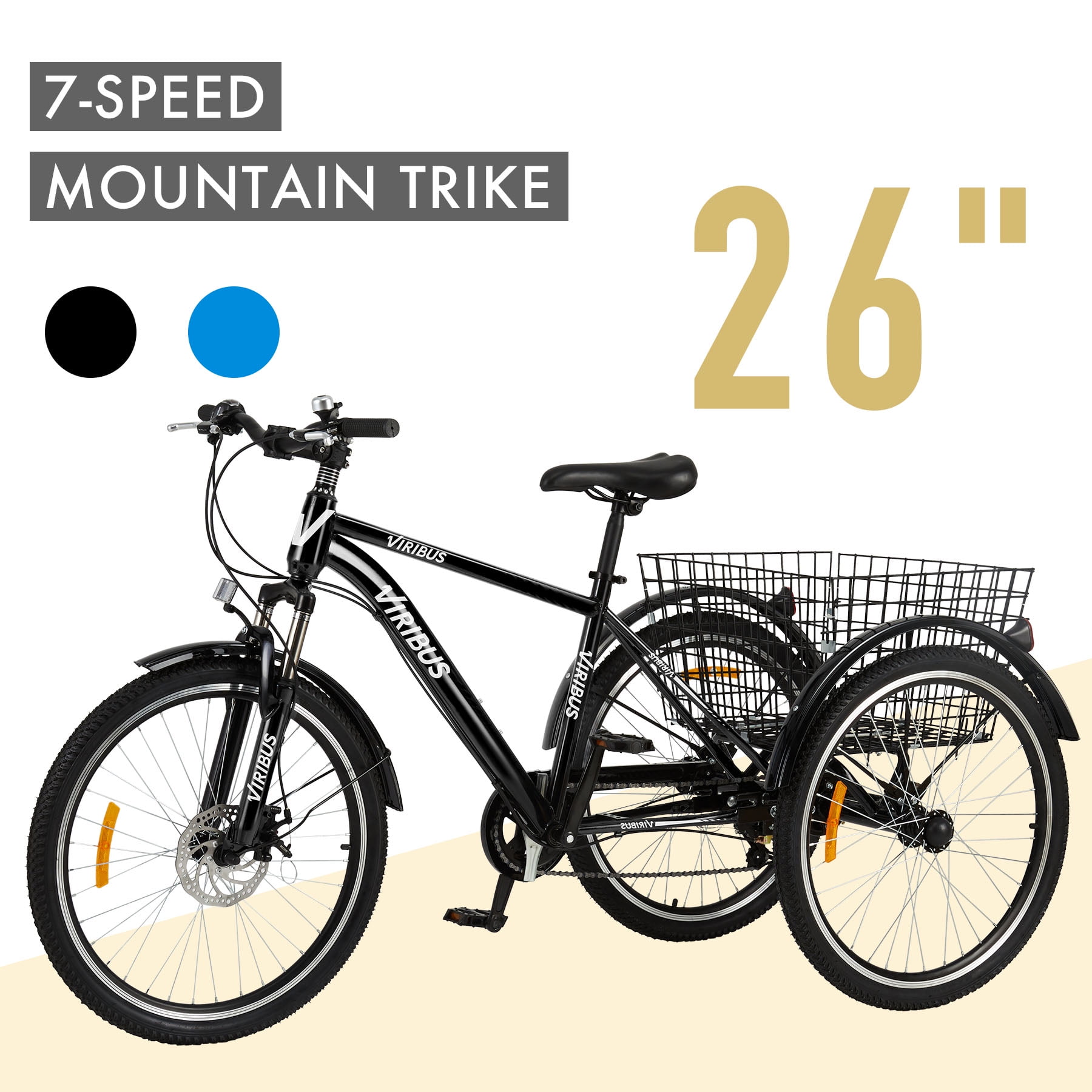 Viribus 26 7-Speed Adult Tricycle - Mountain Trike Black - Walmart.com