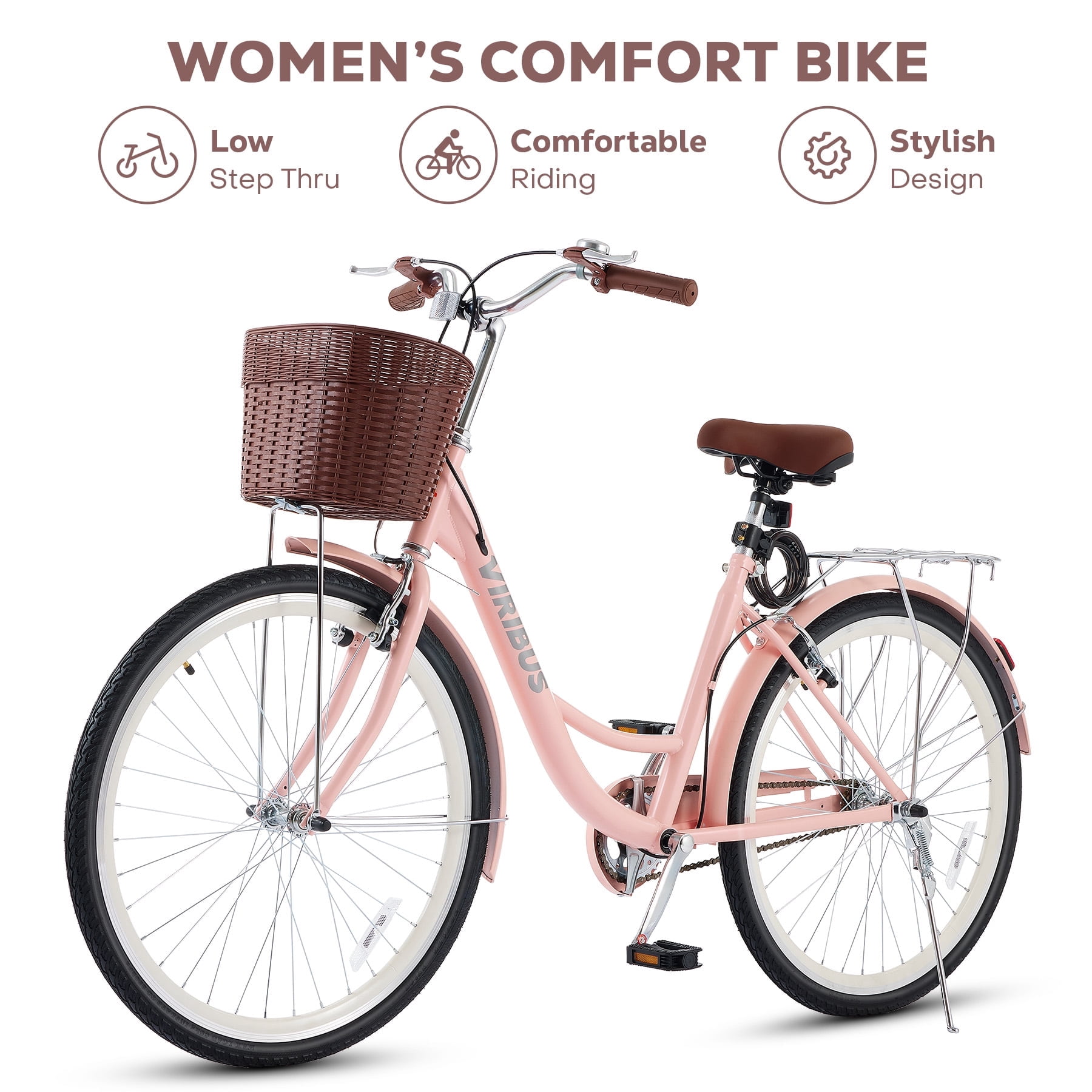 Viribus 26" City Cruiser Bicycle for Women with Carbon Steel Frame Dual ...
