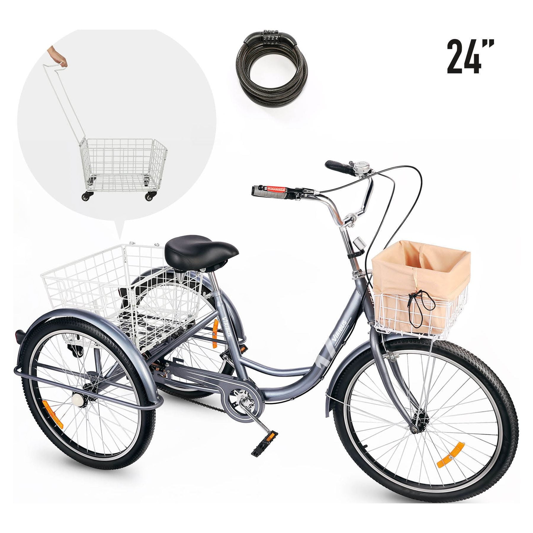 Viribus 3-Wheeled Adult Tricycle with Foldable Basket, 24" Wheels, For ...