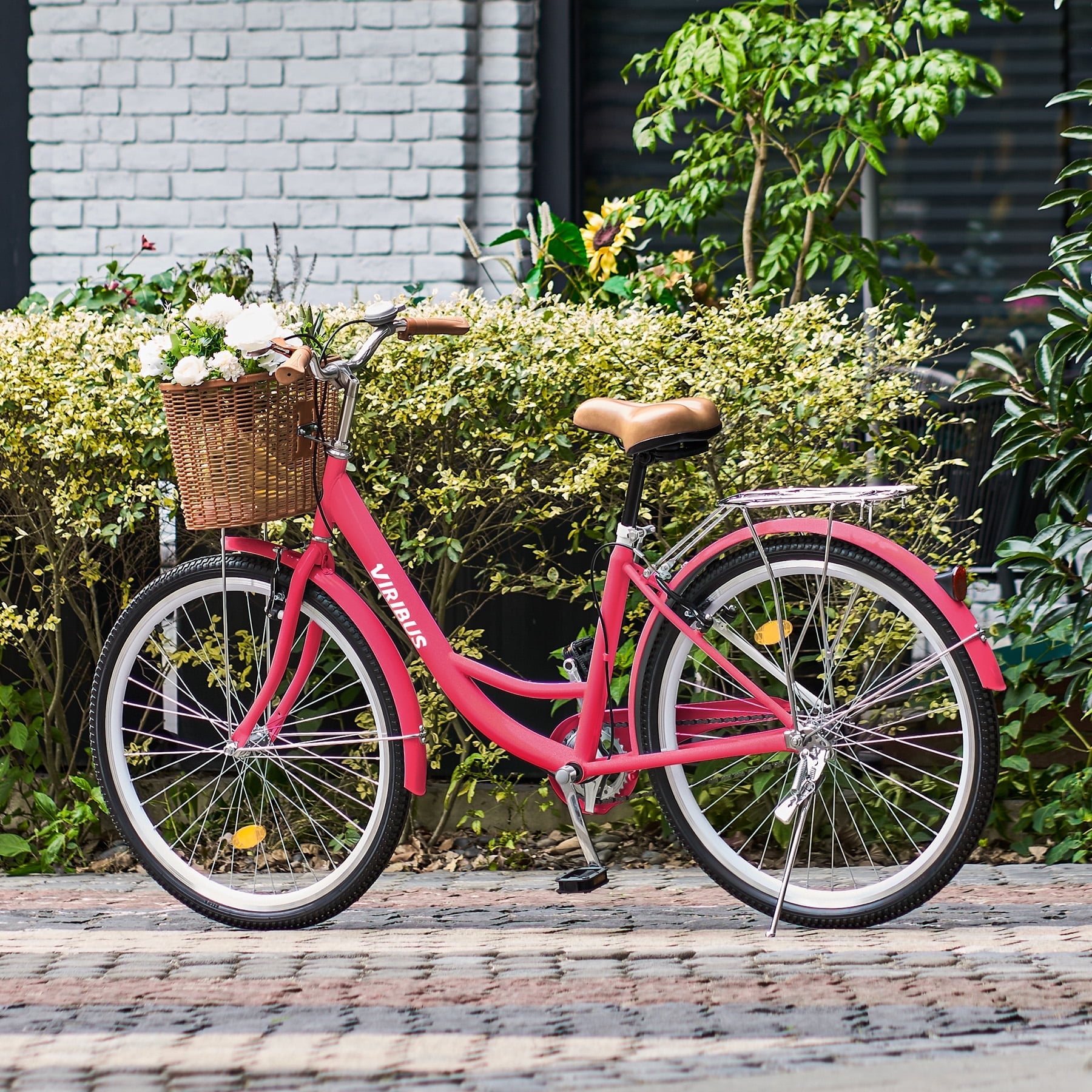 Viribus Women's 24 Inch Comfort Bike, Beach & City Cruiser, Basket ...
