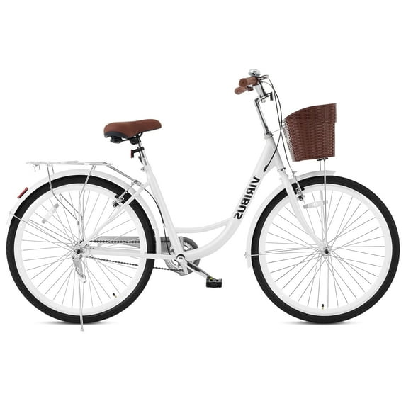 Viribus Women's Retro-Inspired Comfort Bike, 26 Inch Hybrid, Carbon Steel Frame, V Brakes, Non ...