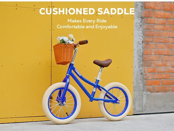 Virius 14” Balance Bike for Kids 3-7, No Pedals, Adjustable Height, Rattan Basket, Blue ...