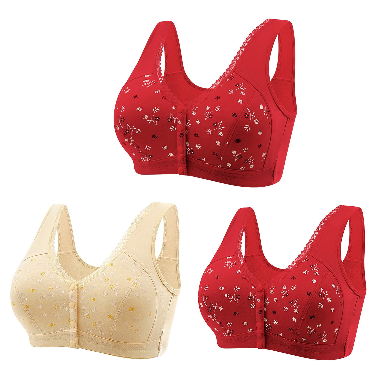 Virmaxy 3pc Womens Wireless Bra 3pc Sexy Front Buckle For Middle Aged
