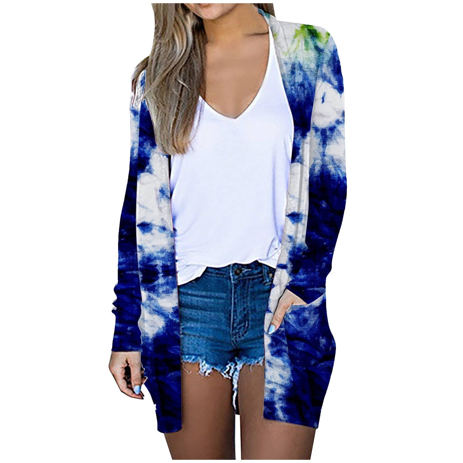 Virmaxy Cardigans For Women Cover Up Lightweight Casual Tie-Dye Blouses ...