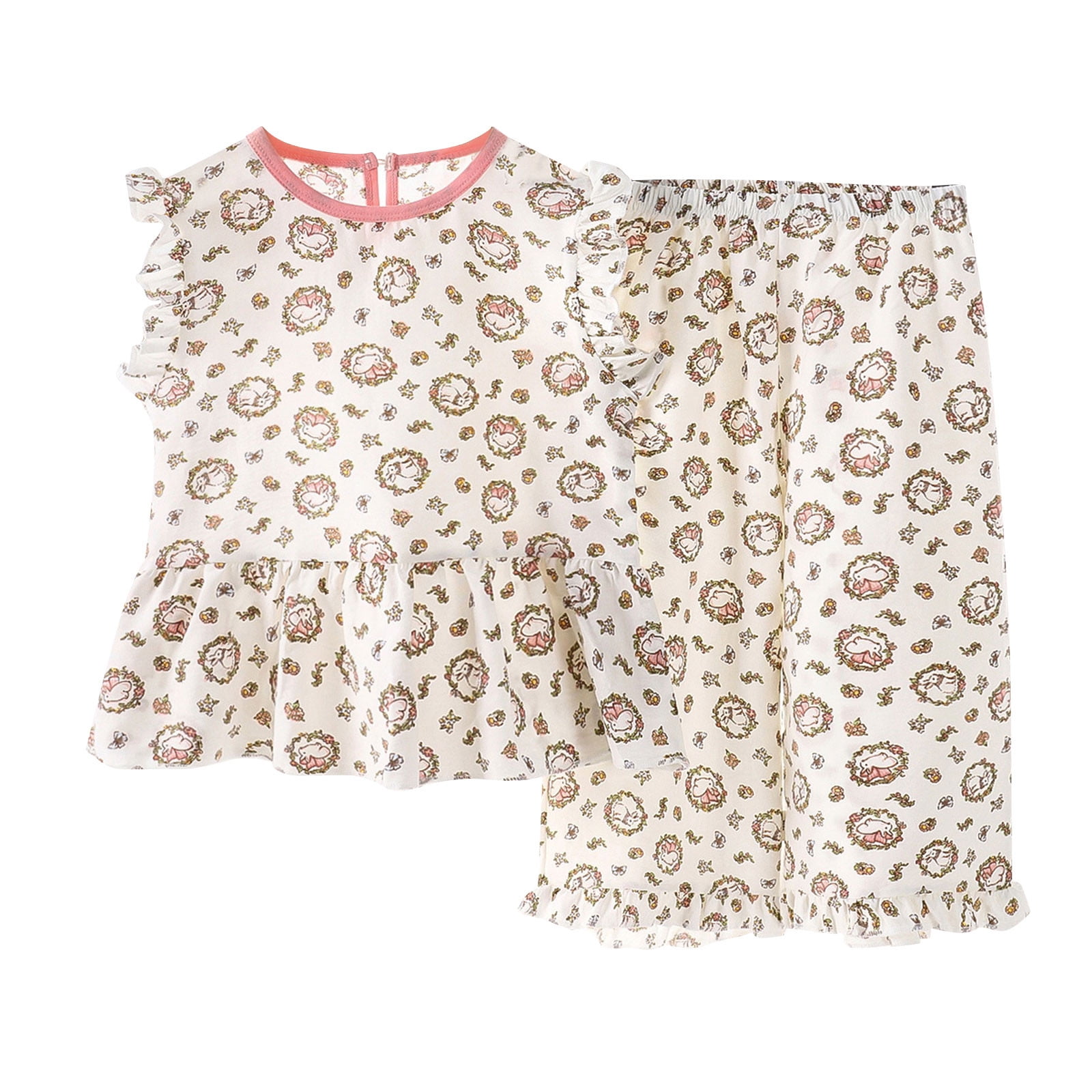 Virmaxy Girls Summer Pajamas Casual Pajama Set Floral Top + Wide Leg ...